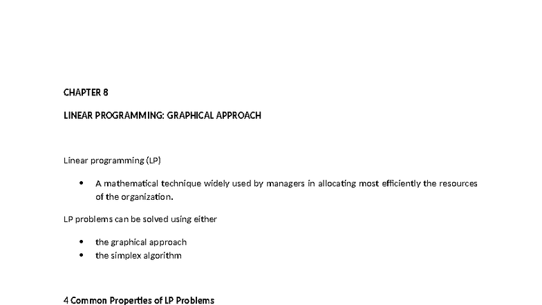 Chapter 8: Linear Programming - Graphical Approach (LP) - Studocu