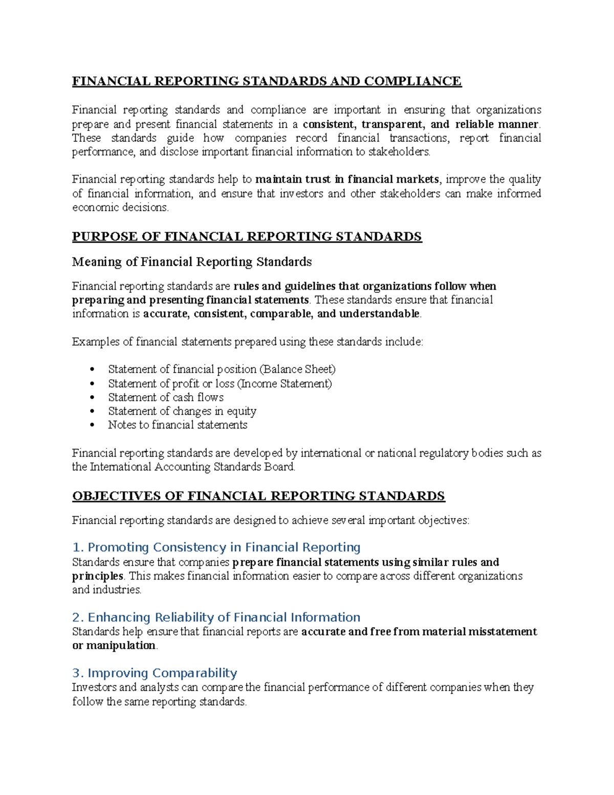 FIN 101: Financial Reporting Standards & Compliance Overview - Studocu