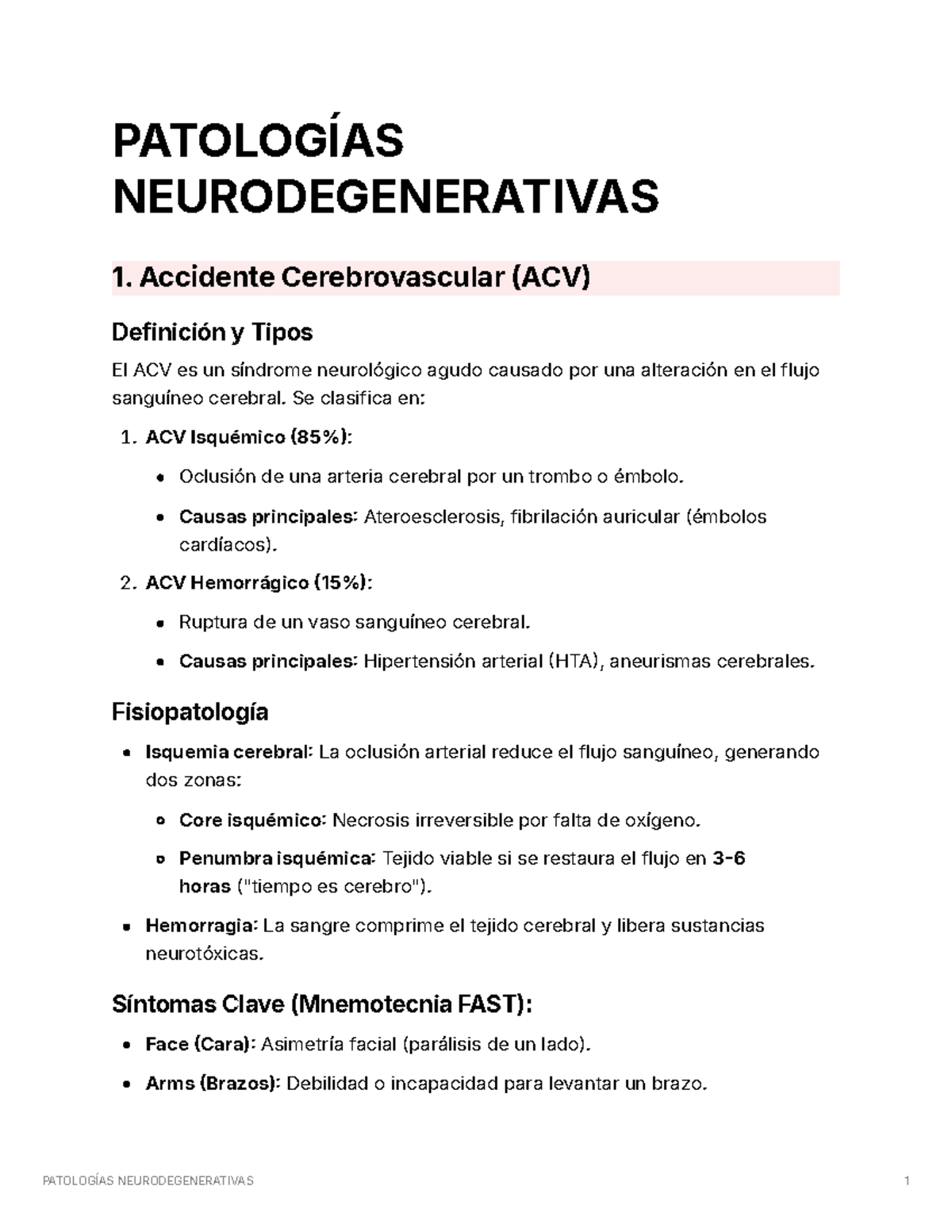 Patologías Neurodegenerativas: ACV, Parkinson y Alzheimer - Resumen ...