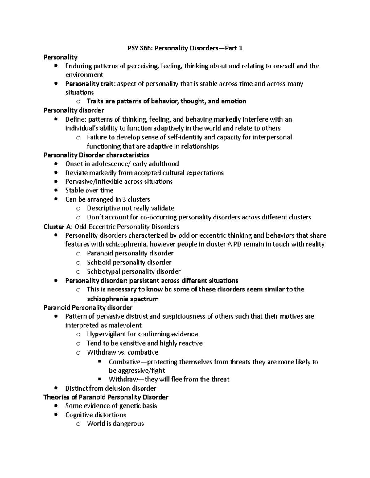 PSY 366: Comprehensive Overview of Personality Disorders (Part 1 & 2 ...