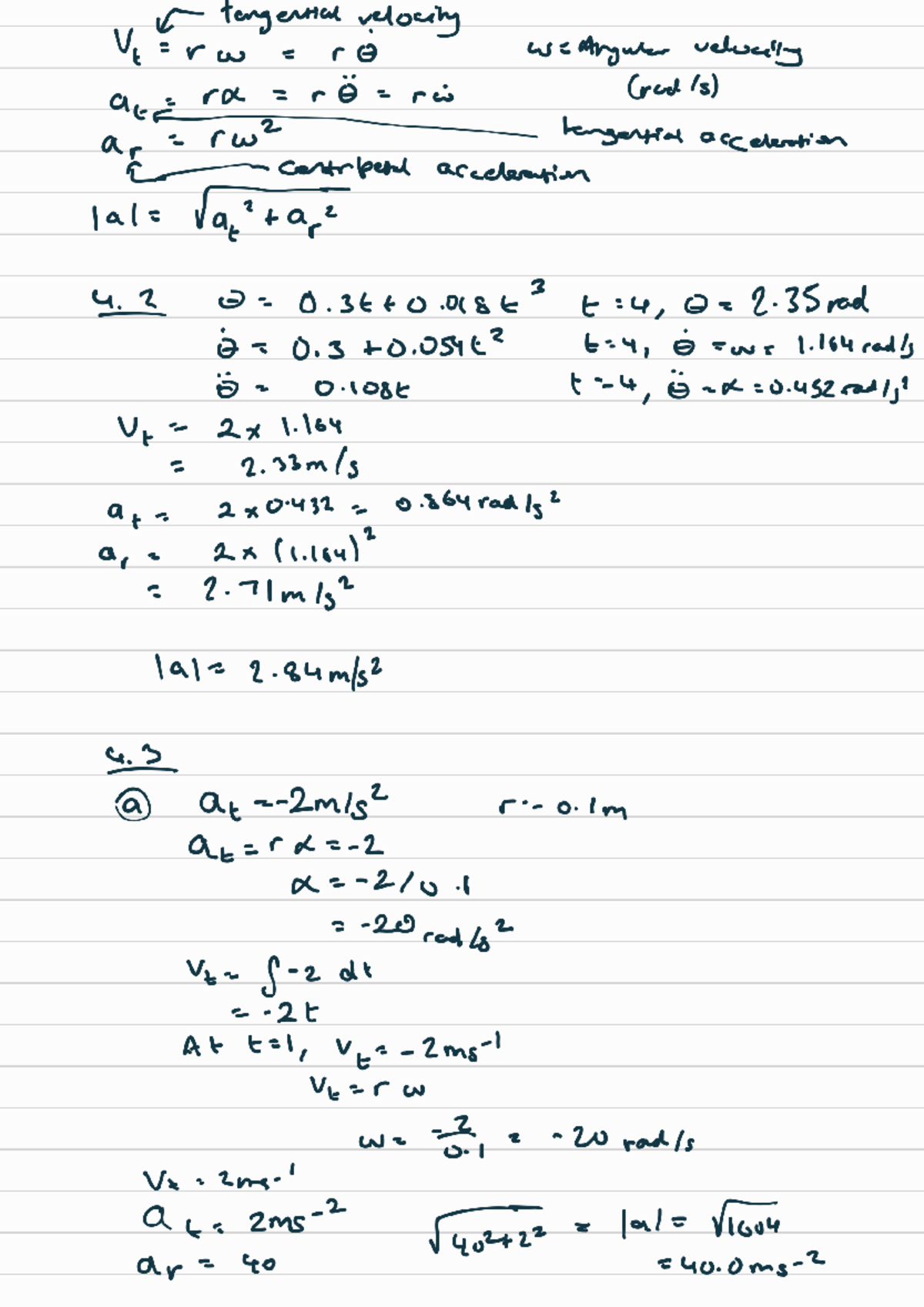 Dynamics Problem Set 4: Tangential Velocity and Acceleration Analysis - Studocu