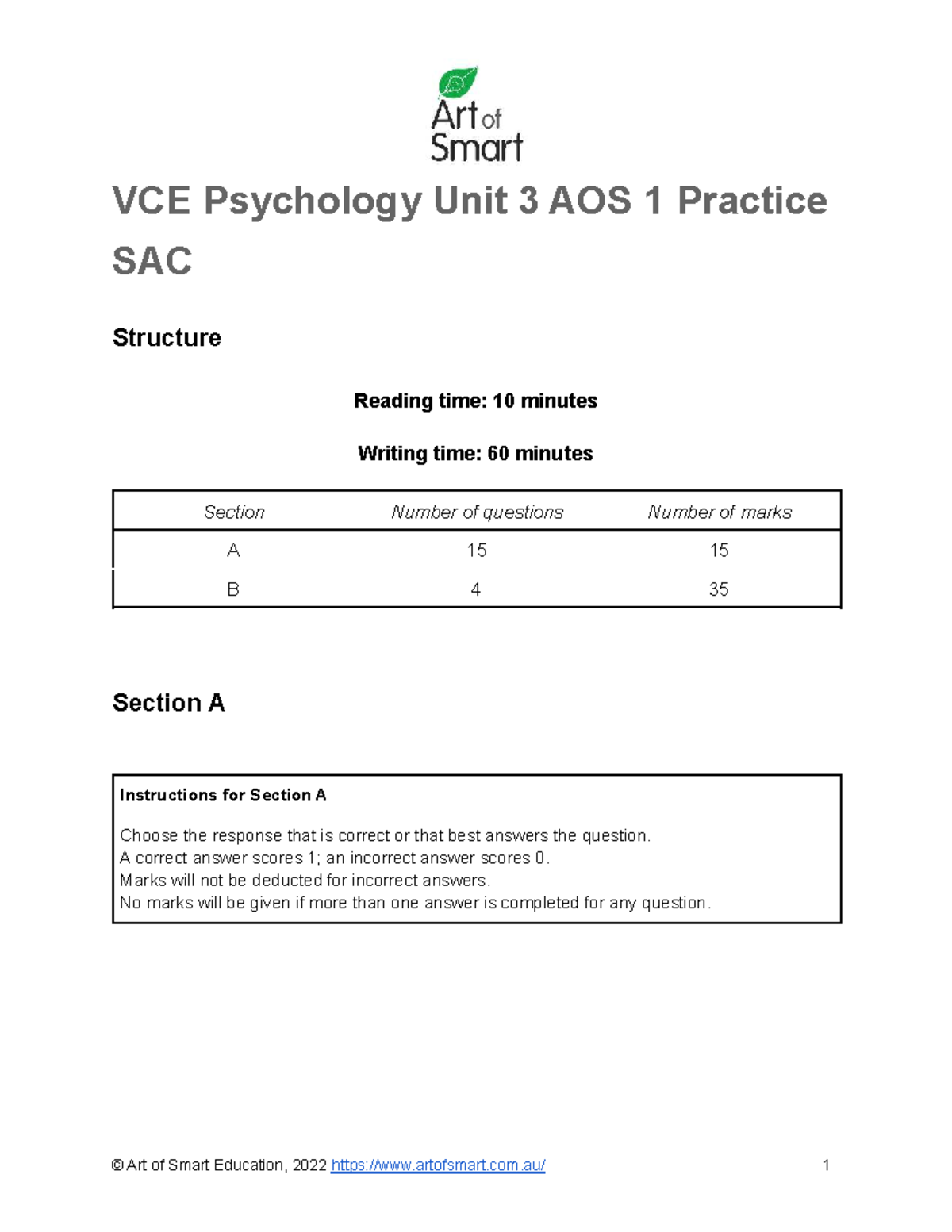 VCE Psychology Unit 3 AOS 1 Practice SAC Answers Guide - Studocu