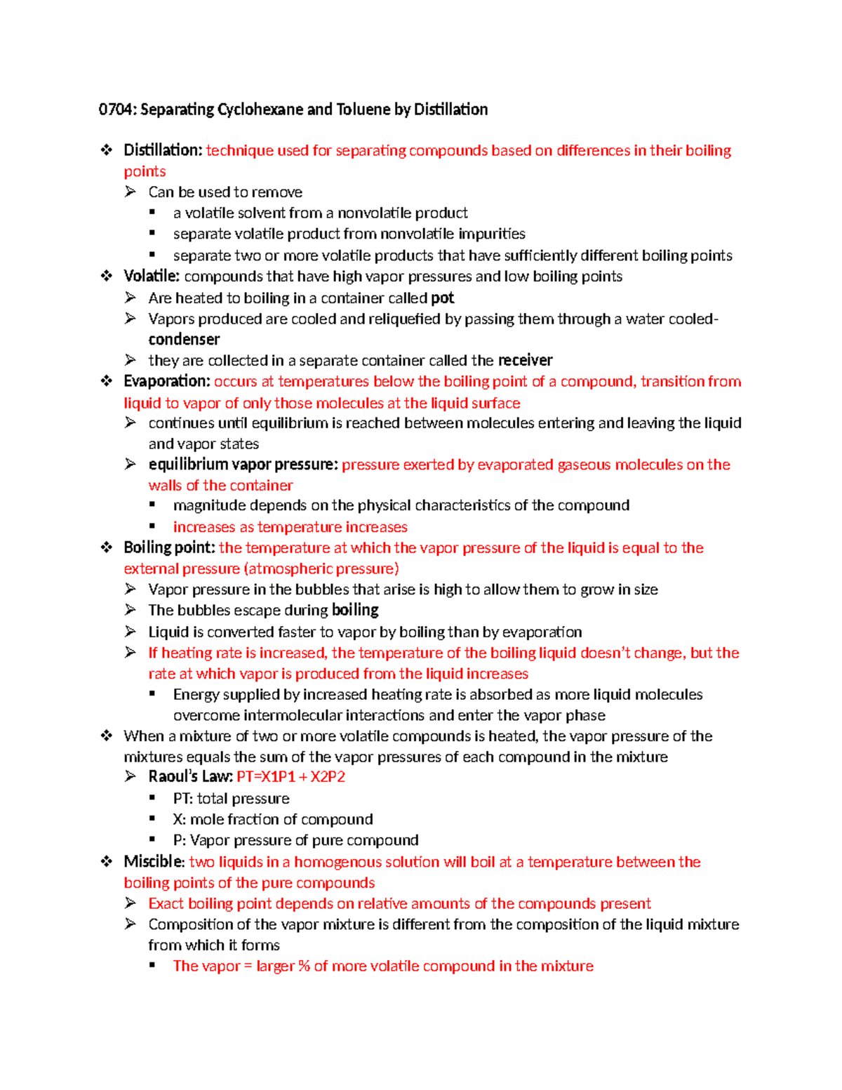 Orgo 1 Lab Final Study Guide.docx - 0704: Separating Cyclohexane and ...