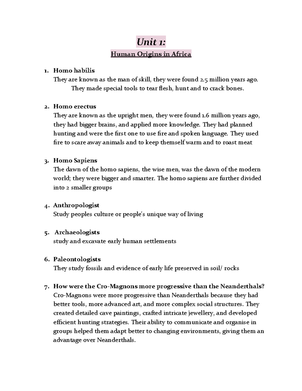 Unit 1: Human Origins and Early Civilizations - HSHDHEH - Studocu