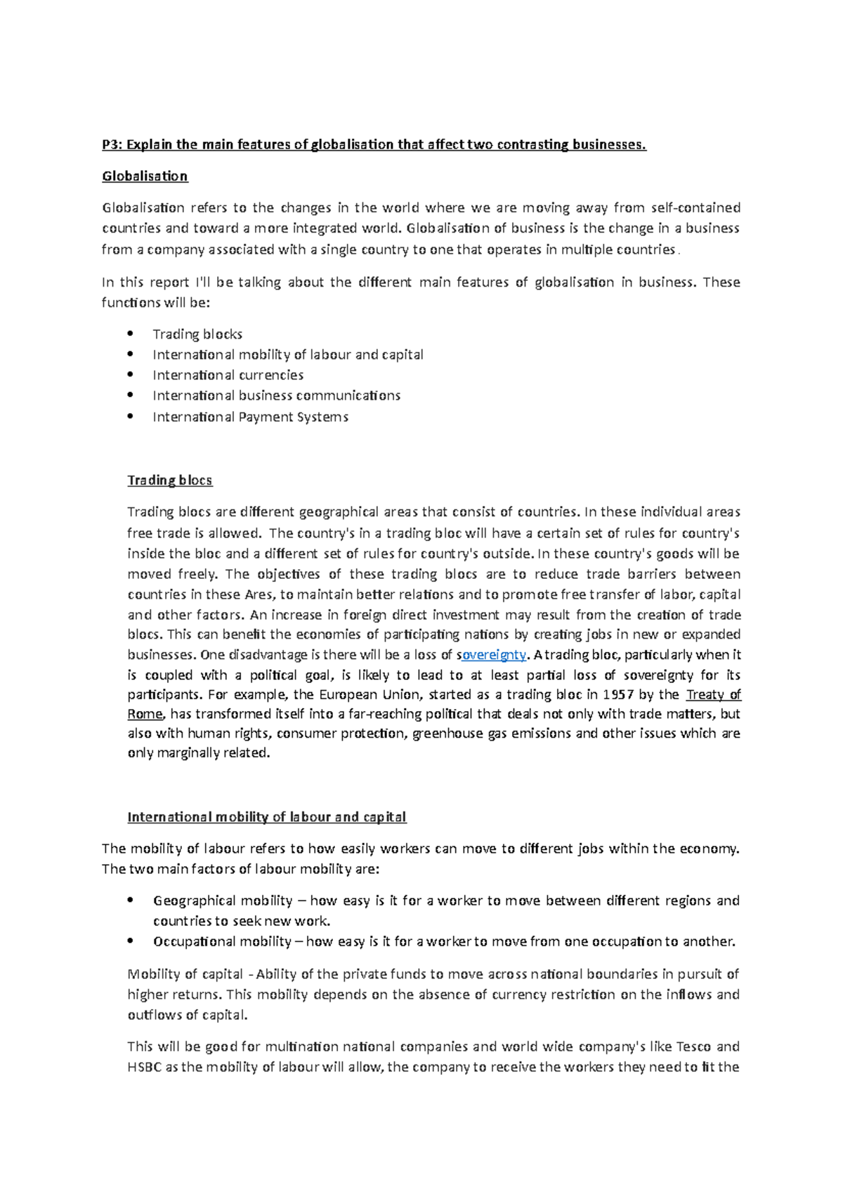 P3 Unit 5 copy - P3: Explain the main features of globalisation that ...