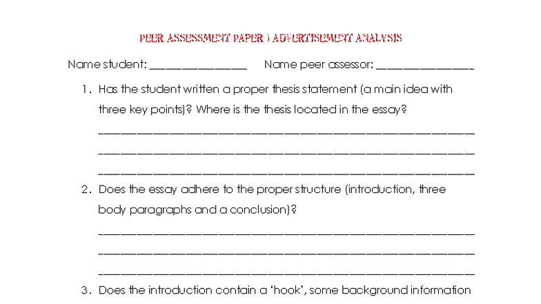 Peer Assessment Paper 1: Advertisement Analysis Guide - Studeersnel