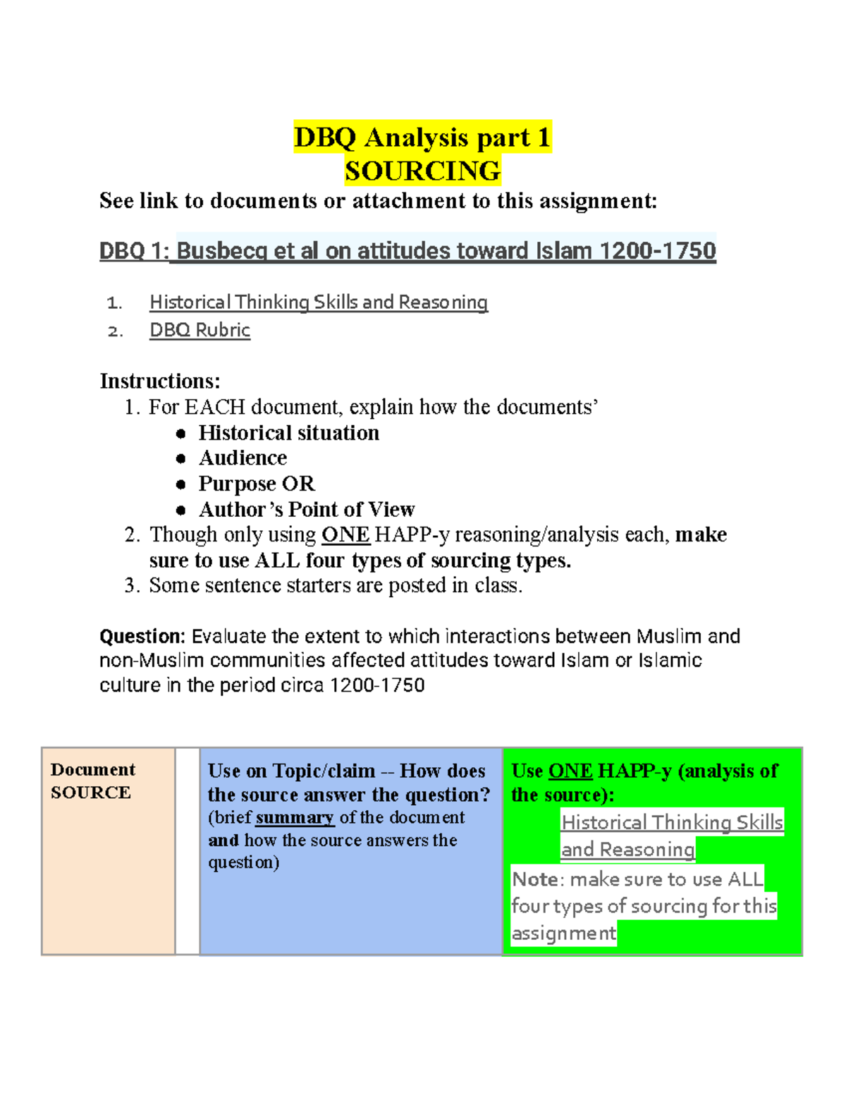 DBQ Analysis Part 1: Sourcing Attitudes Toward Islam (1200-1750) - Studocu