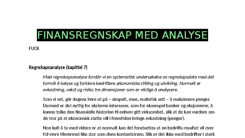 FINANSREGNSKAP MED ANALYSE: Notater fra Kapittel 7 - Studocu