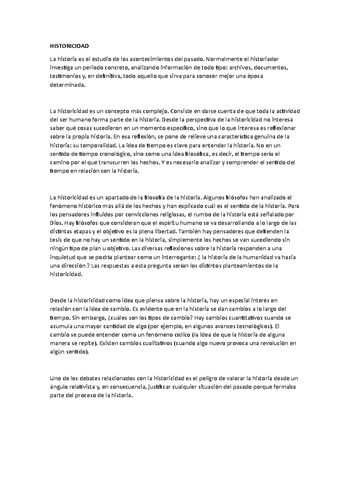 La Historicidad: Reflexiones sobre la Filosofía de la Historia - Studocu