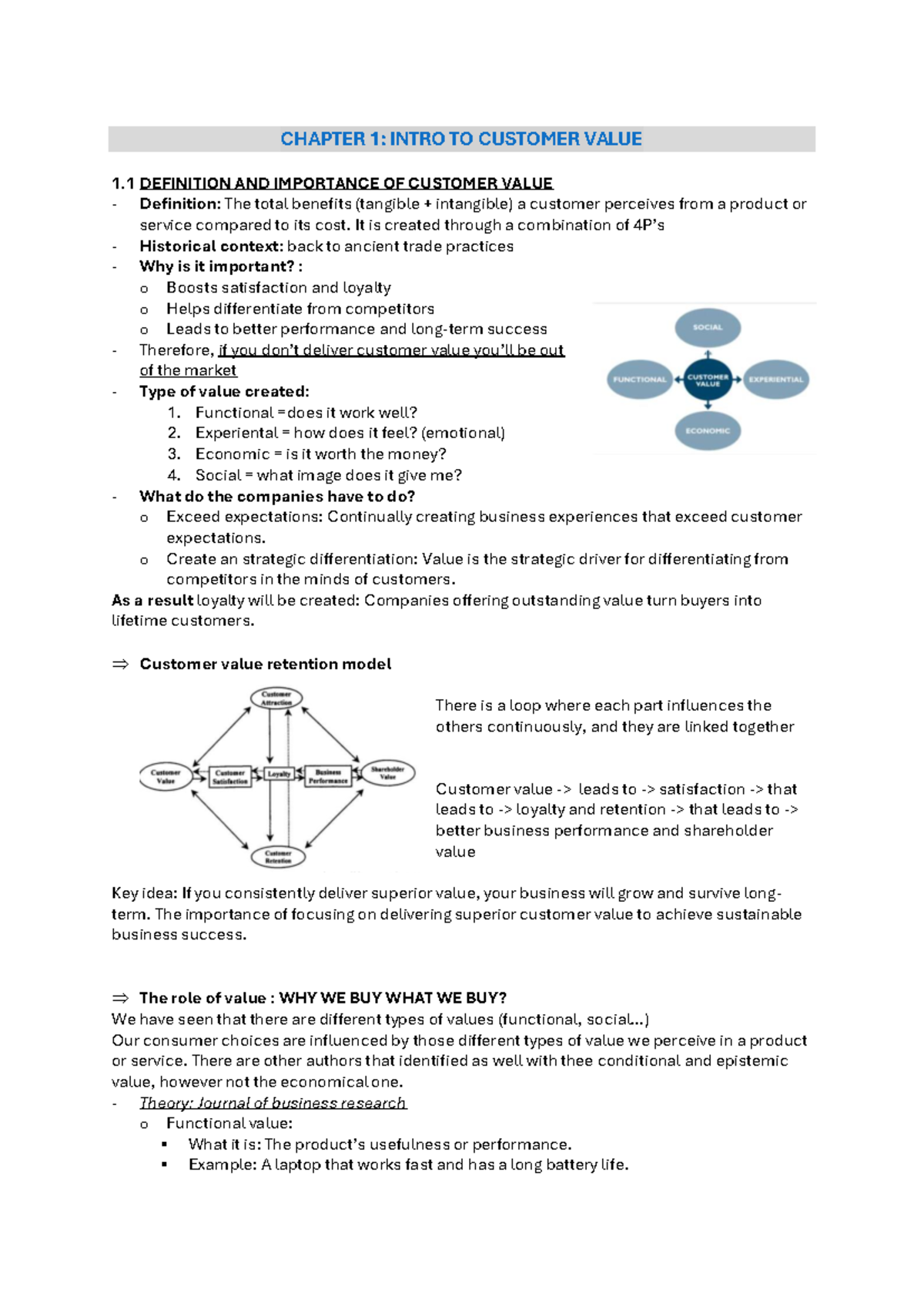 CHAPTER 1: INTRO TO CUSTOMER VALUE - DEFINITION & IMPORTANCE - Studocu
