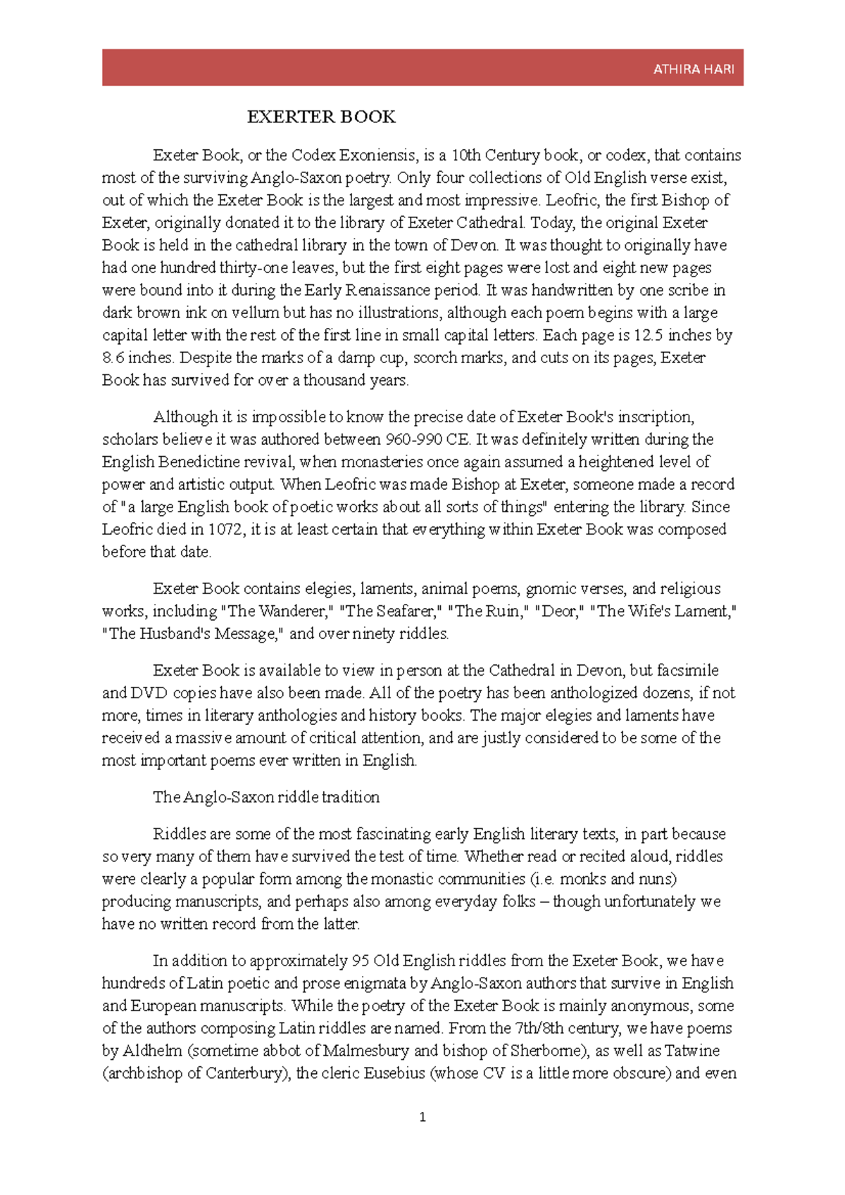 Exeter Book: A Study of Anglo-Saxon Poetry and Riddles - Studocu