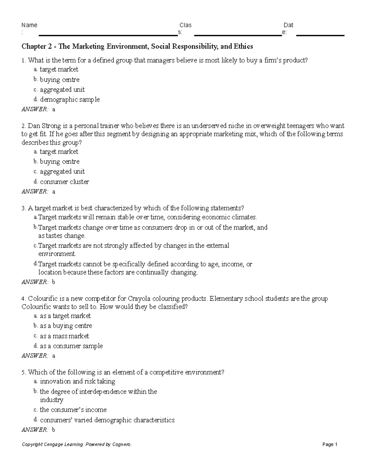 Chapter 2 - The Marketing Environment, Social Responsibility & Ethics ...