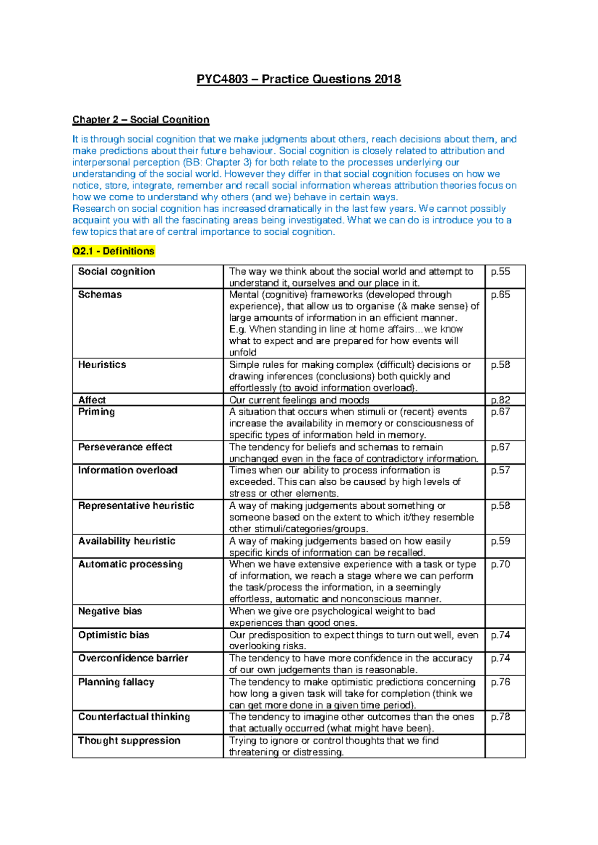 PYC4803 - Social Cognition & Perception: Practice Questions & Notes ...