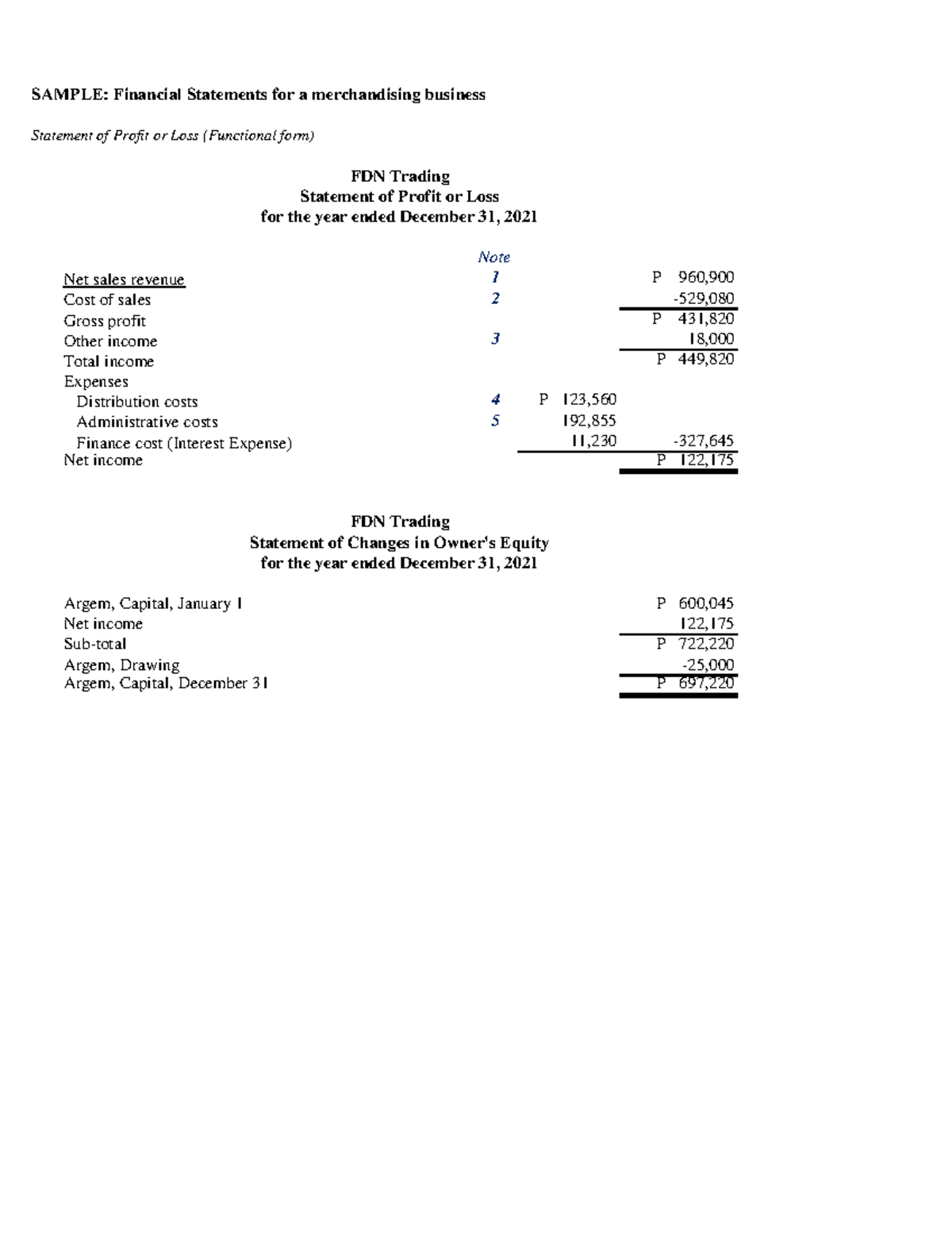 Financial Statements Merchandising business - Example - SAMPLE ...