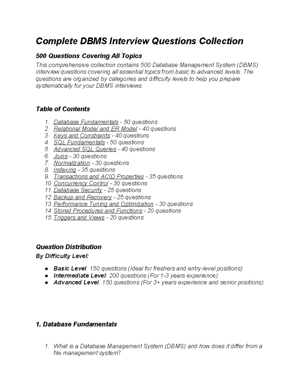 DBMS Interview Questions Collection: 500 Essential Queries for Success ...