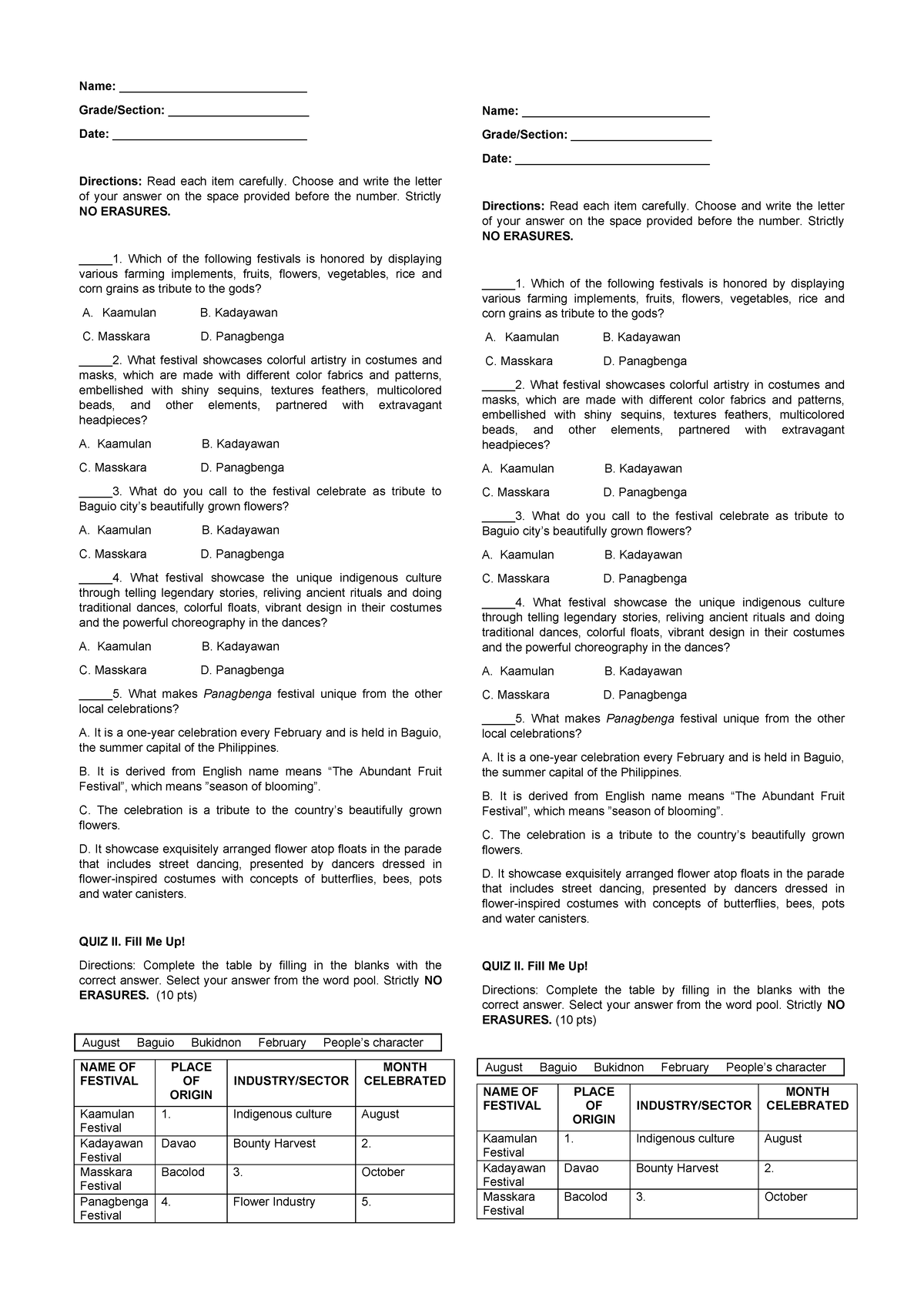 CULTURAL FESTIVALS QUIZ: CELEBRATIONS & TRADITIONS 101 - Studocu