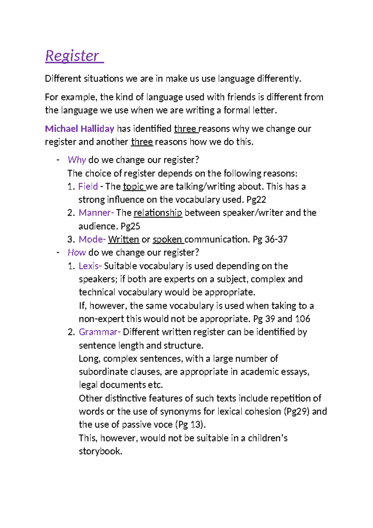 Register - English Language Use and Variability Notes - Studocu