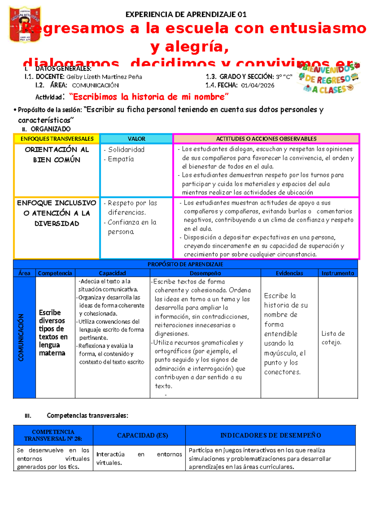 01-04 Escribimos la Historia de Mi Nombre: Actividades y Estrategias ...