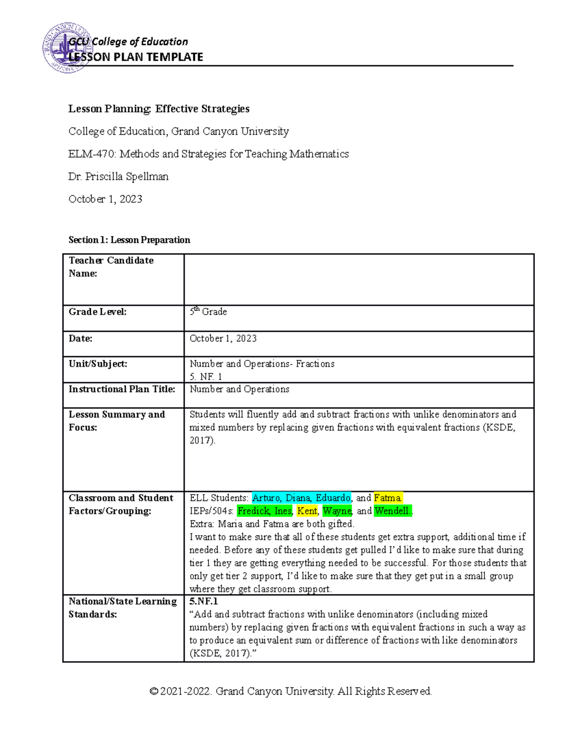 Lesson Planning- Effective Strategies - LESSON PLAN TEMPLATE Lesson ...