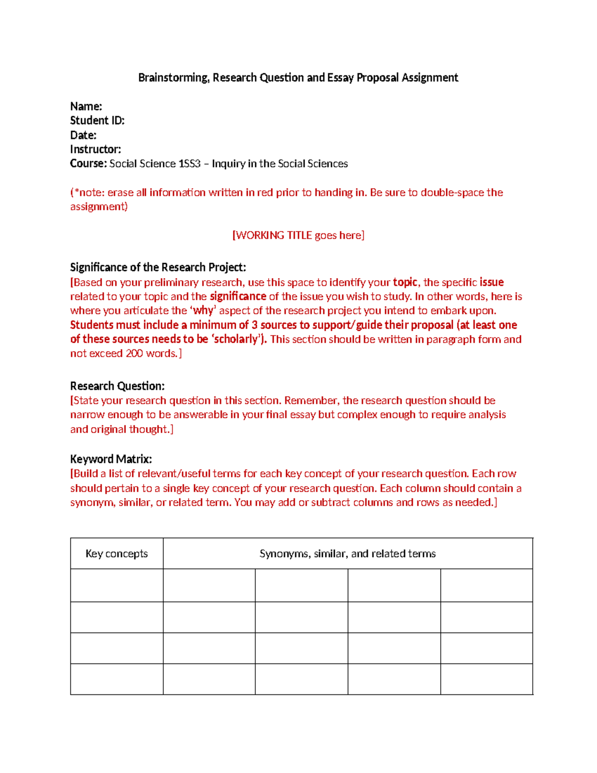 Social Science 1SS3: Essay Proposal & Research Question Assignment ...