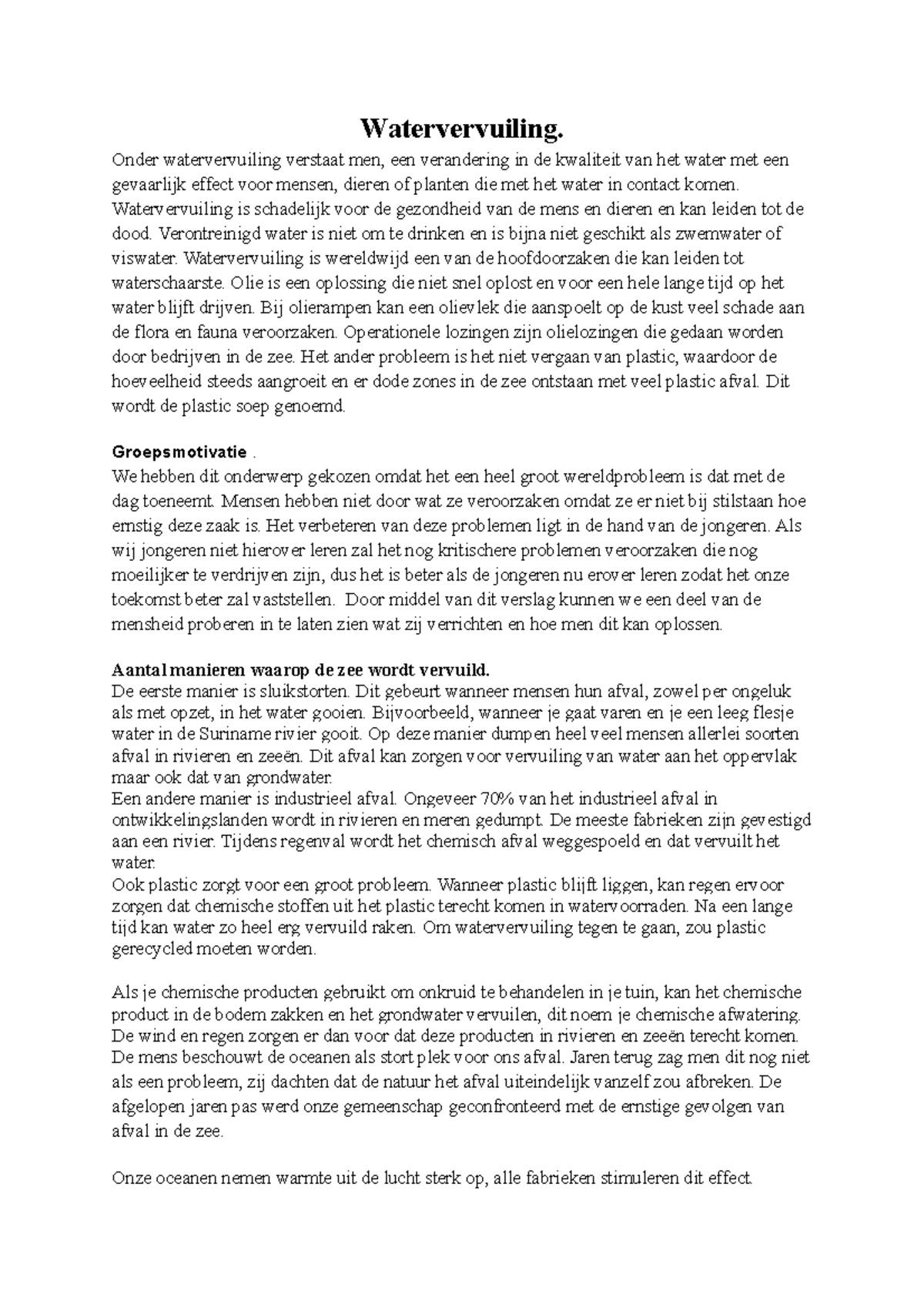 Watervervuiling: Oorzaken, Gevolgen en Oplossingen in de Wereld - Studocu