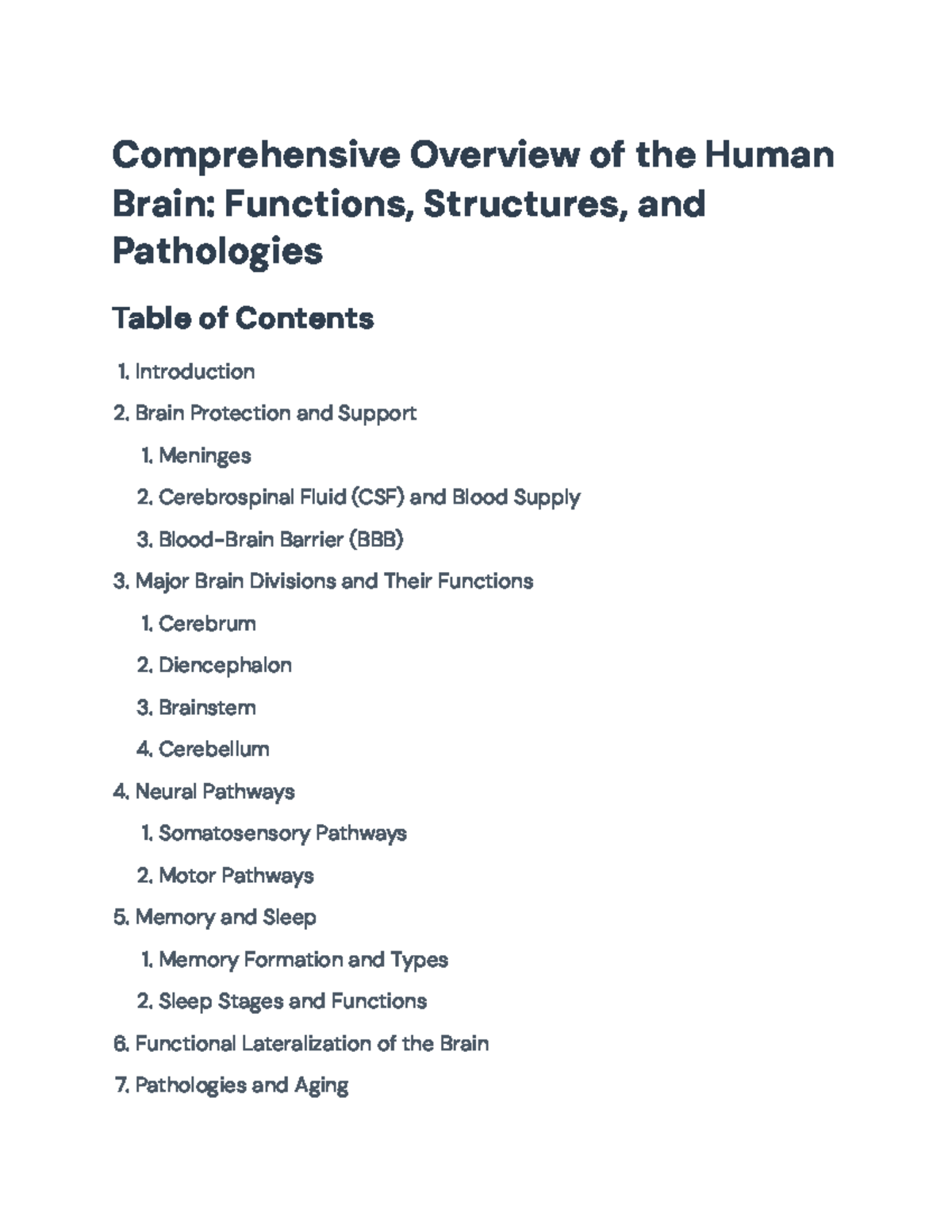 Comprehensive Overview of the Human Brain: Structures and Functions ...
