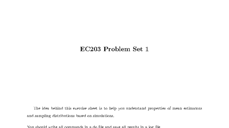 EC203 Problem Set 1: Mean Estimators & Sampling Distributions - Studocu