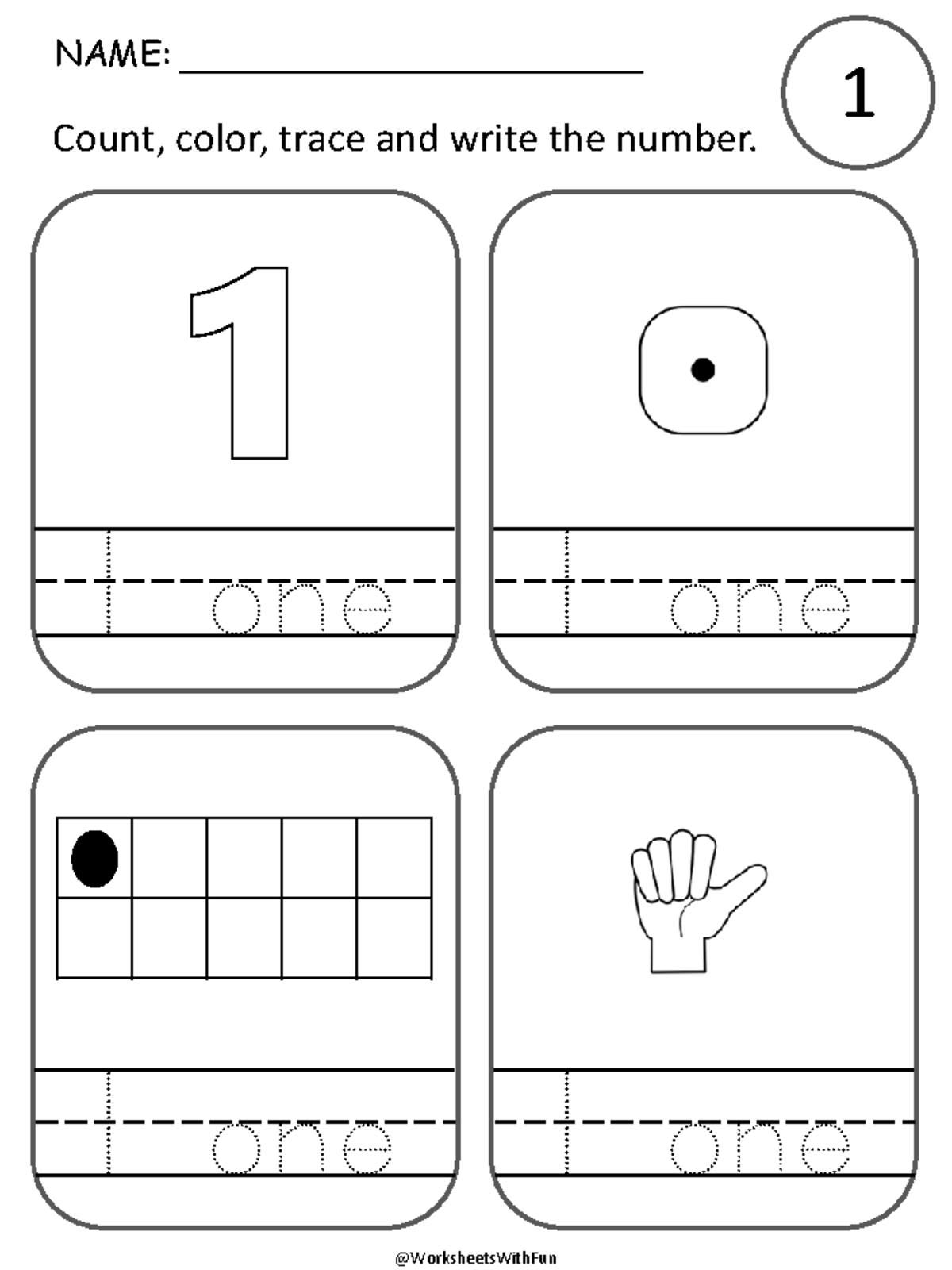 All About Number Counting - 1 one 1 one 1 one 1 one Count, color, trace ...