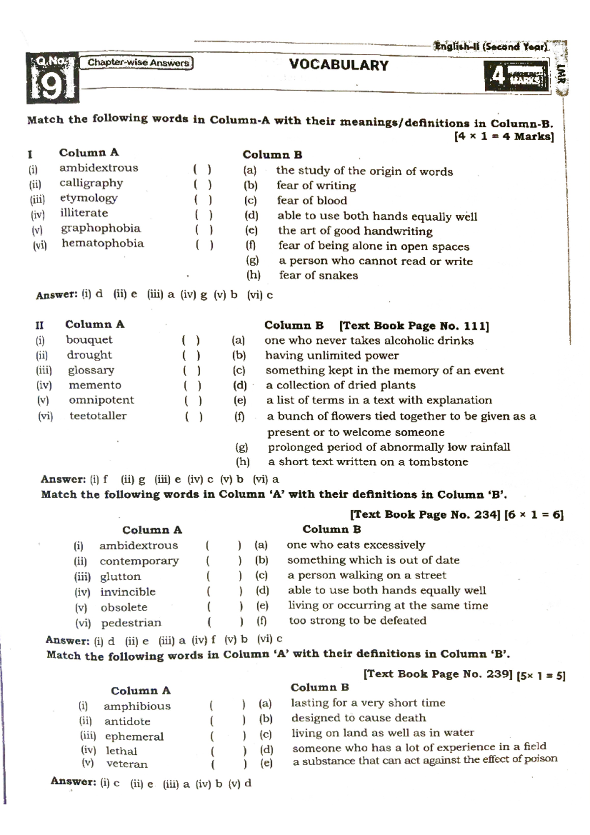 (Second Year) Vocabulary Matching Exercises and Idiomatic Expressions ...