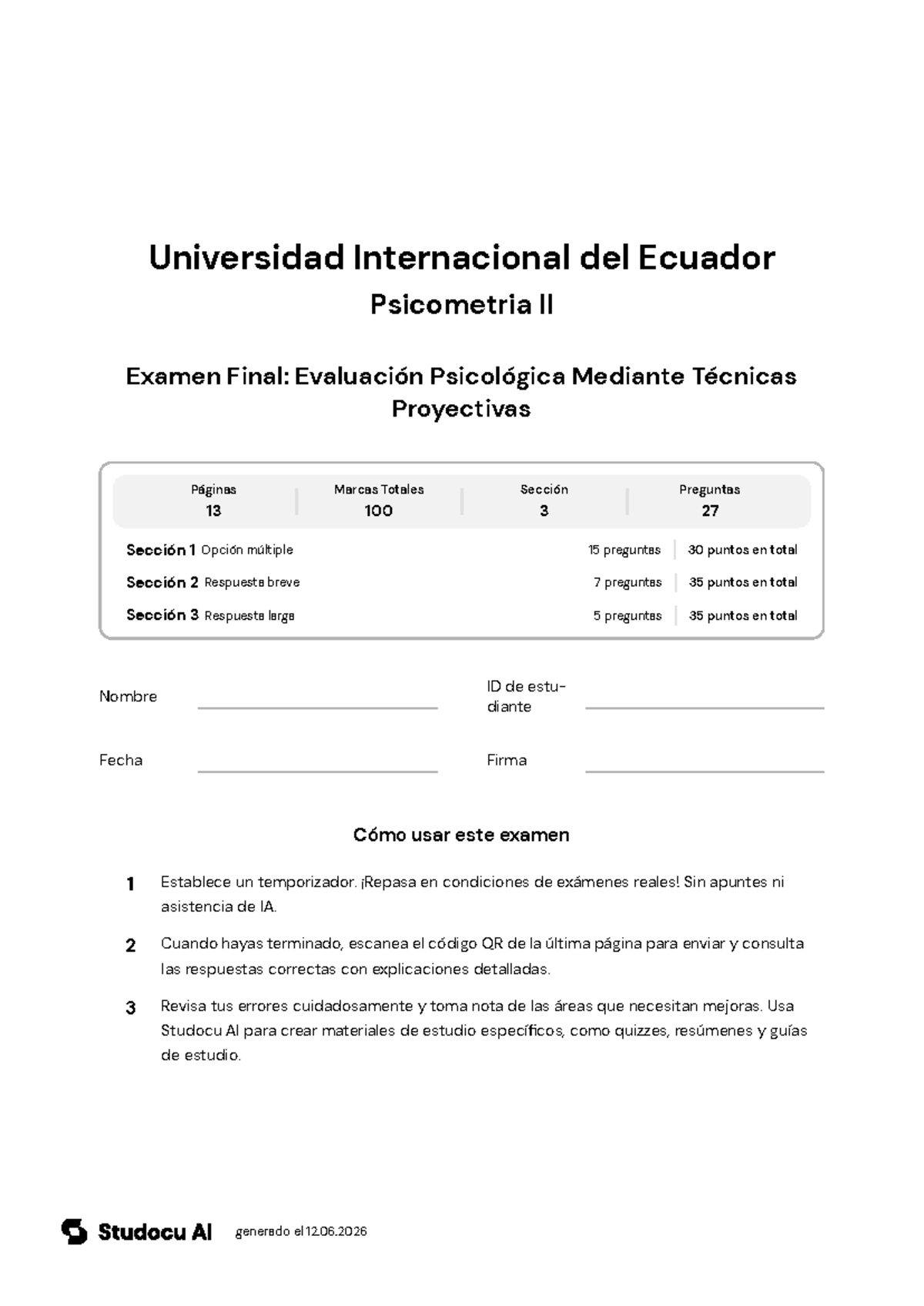 Examen Final: Evaluación Psicológica Mediante Técnicas Proyectivas ...