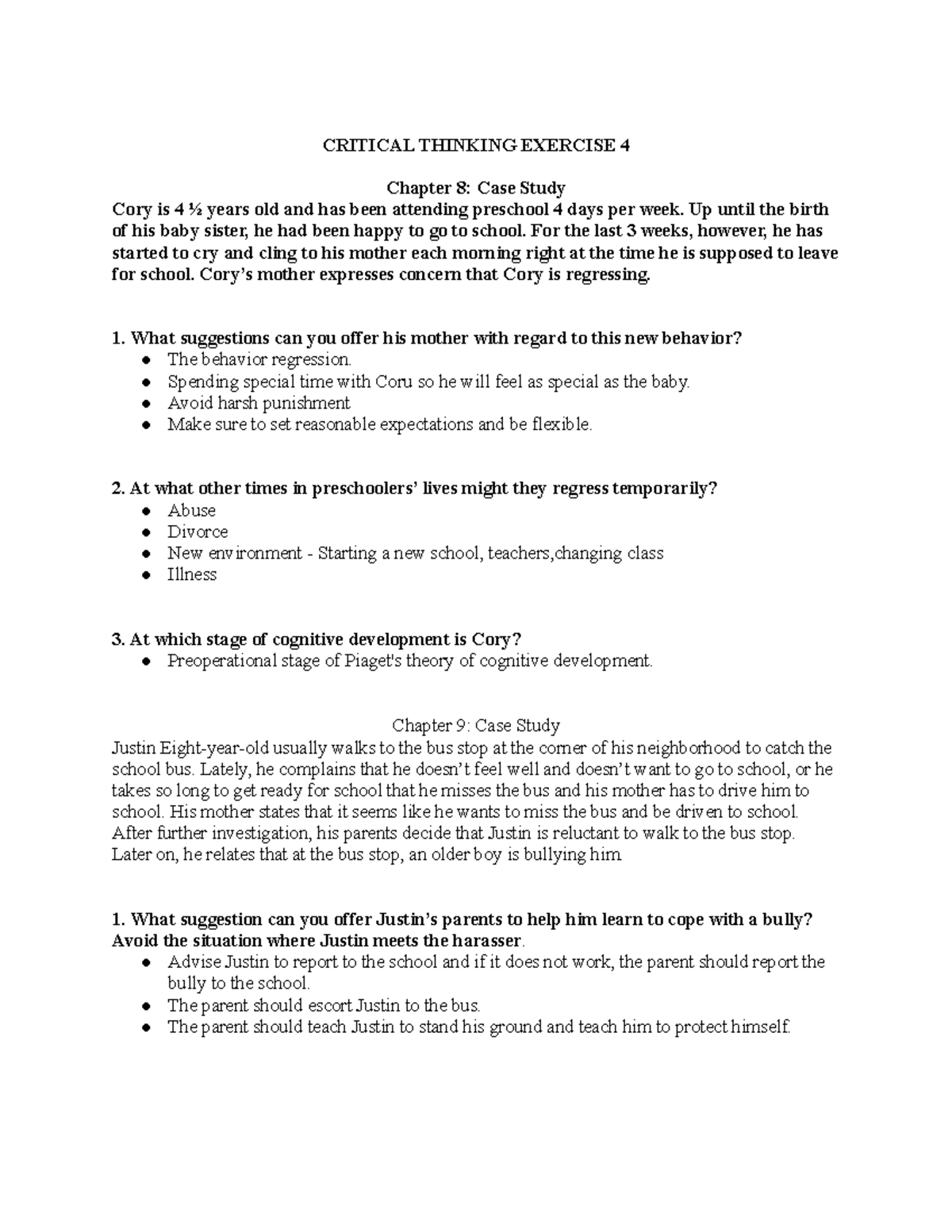 Critical Thinking Exercise 4: Case Studies from Chapters 8-11 - Studocu