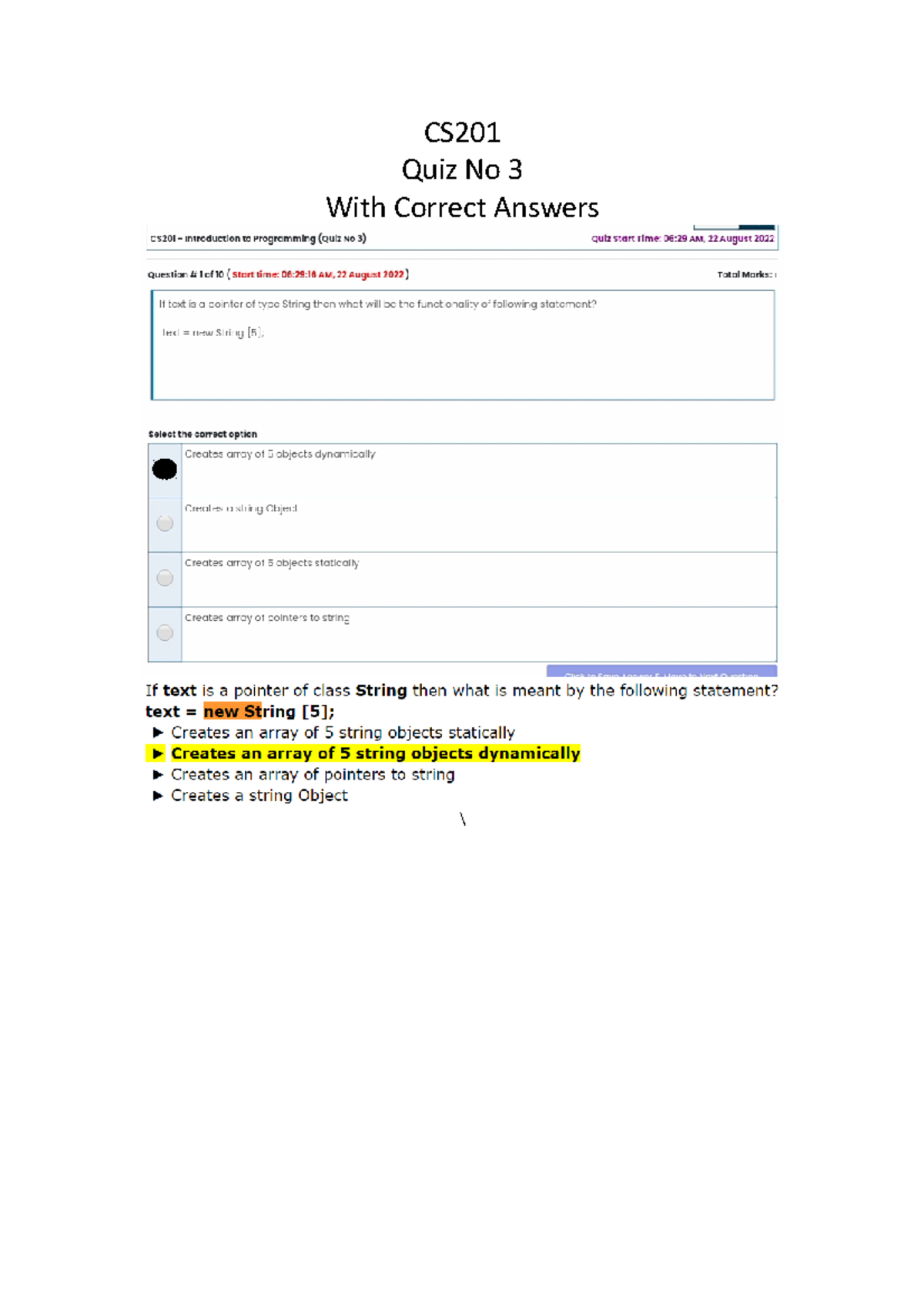 Cs201 quiz 3 answers - CS Quiz No 3 With Correct Answers \ Now when we ...