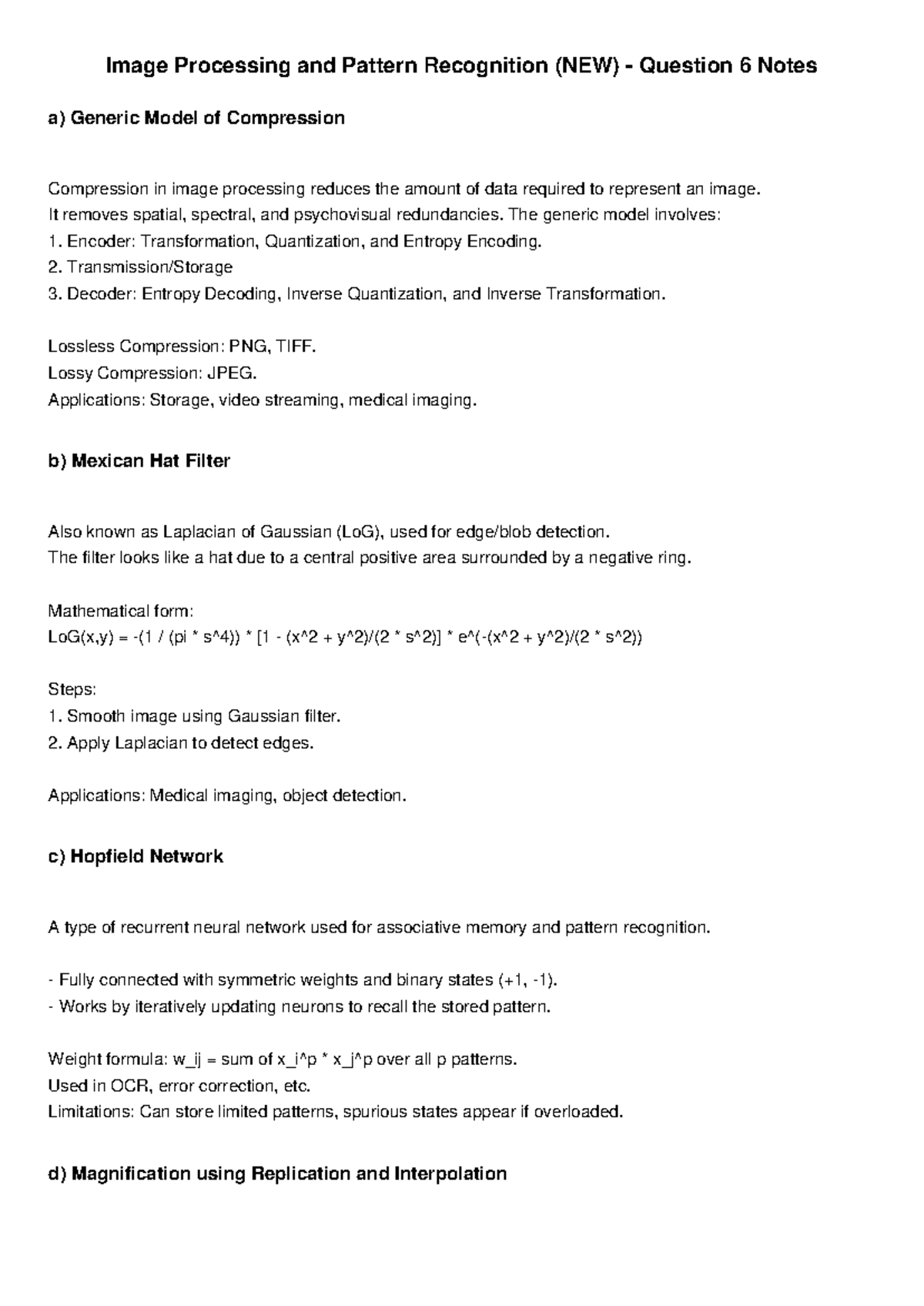 Image Processing (NEW) Question 6 Notes on Compression & Filters - Studocu