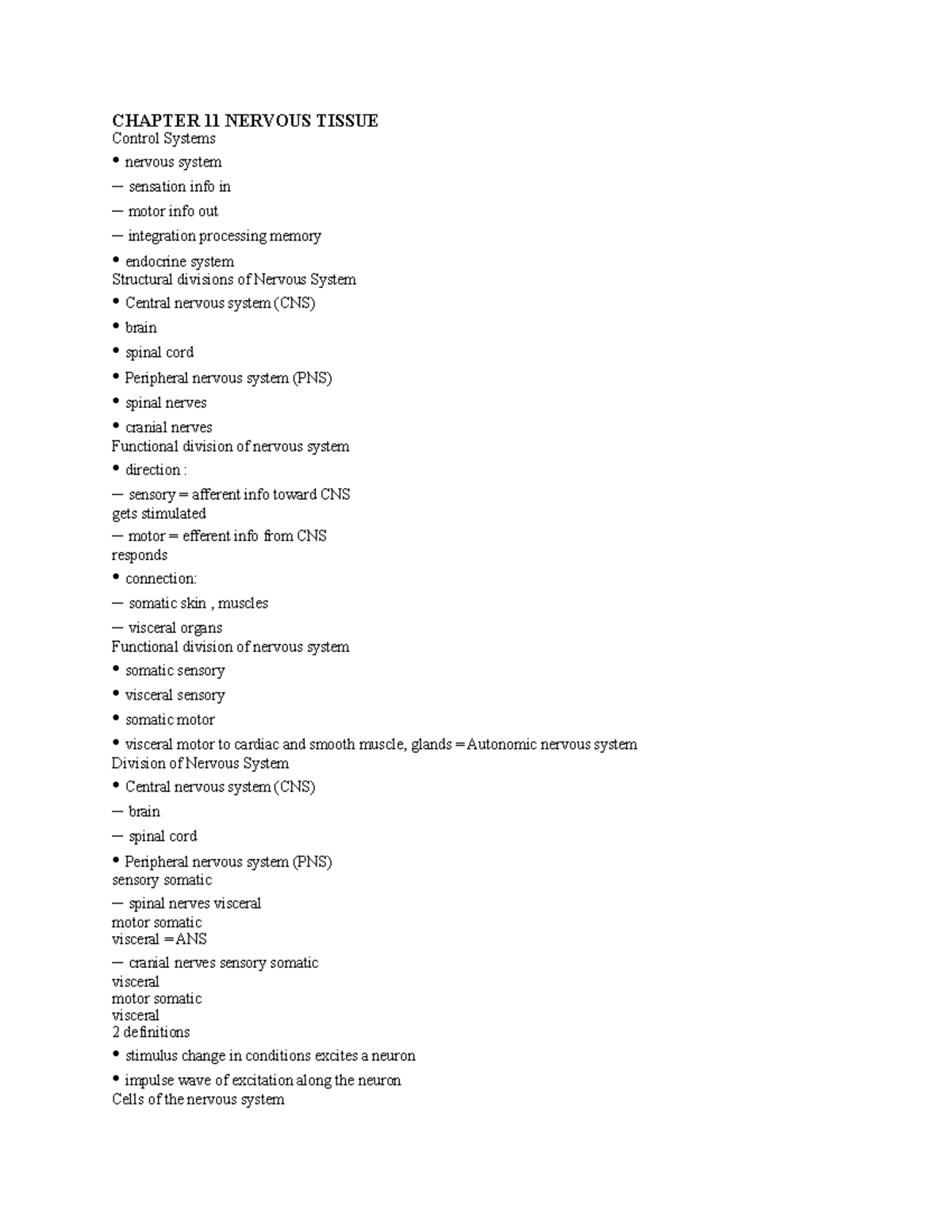 Anat 11 - nervous tissue anatomy class notes - CHAPTER 11 NERVOUS ...