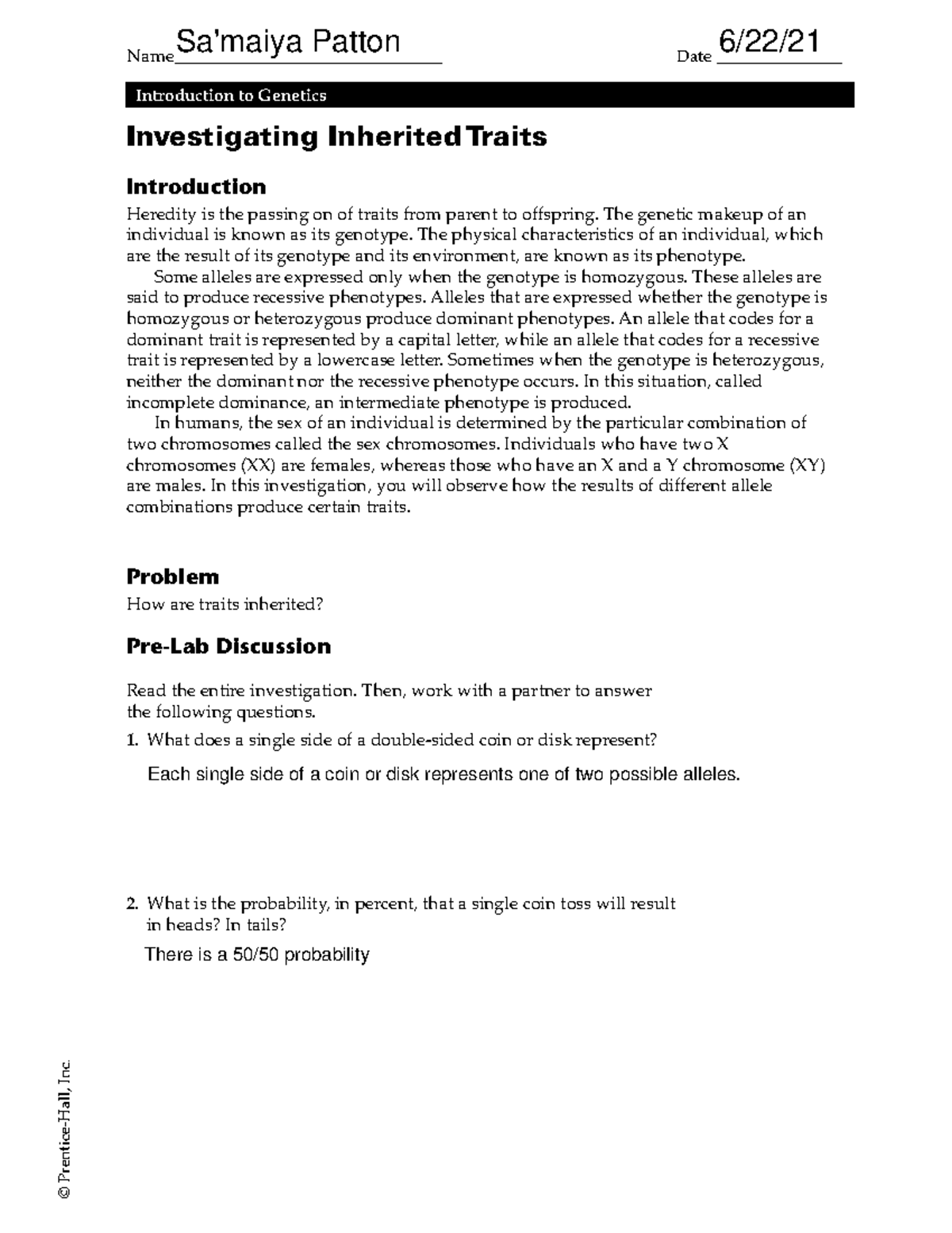 Genetics Lab: Investigating Inherited Traits (BIO 101) - Studocu