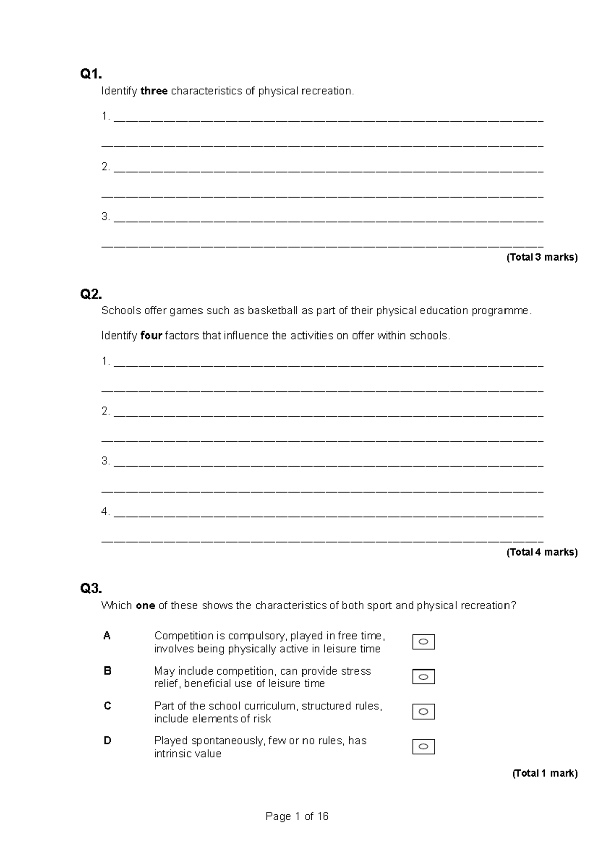 Q&A Study Guide for Physical Education (PE101) Exam Preparation - Studocu