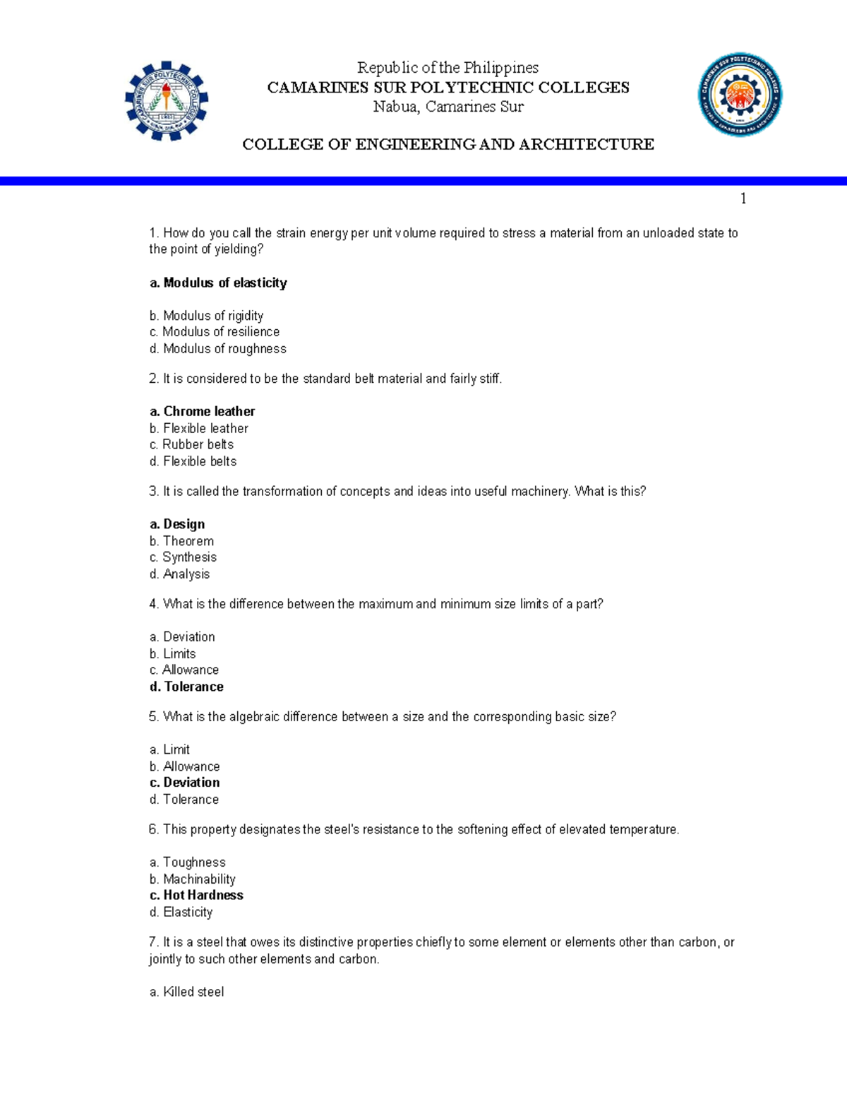 Machine Design Quiz - MD CNS 4 (Booklet NG Papel) - Studocu