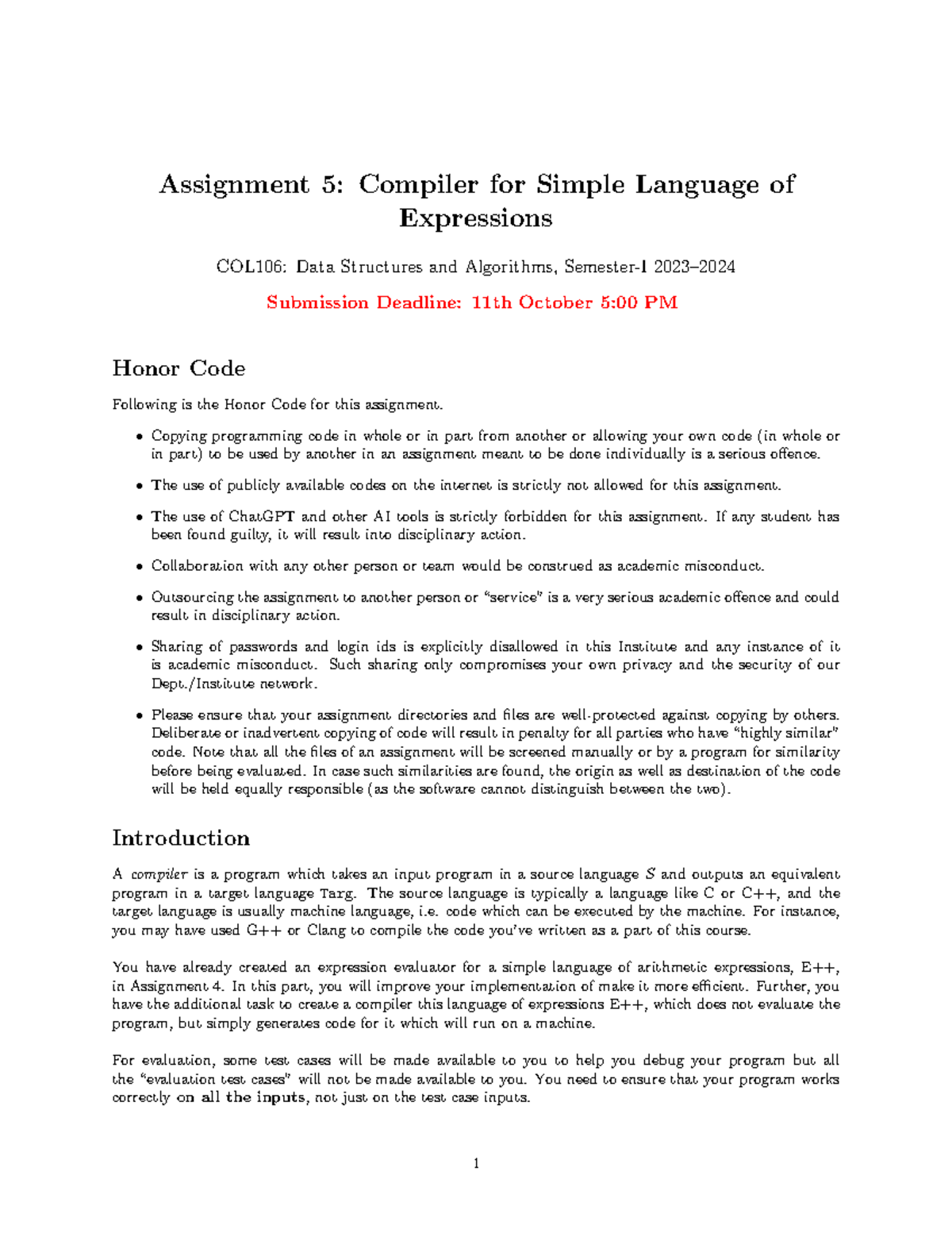 COL106: Assignment 5 - Compiler for Simple Expression Language - Studocu