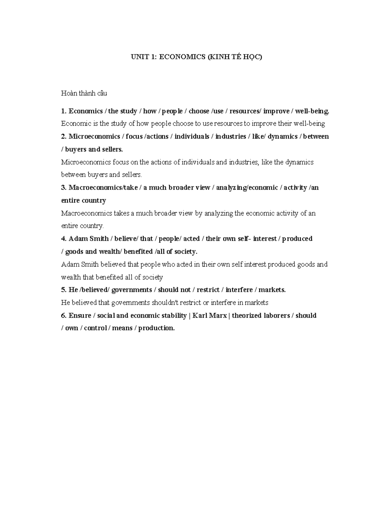 UNIT 1: ECONOMICS (KINH TẾ HỌC) - Key Concepts and Theories Overview ...