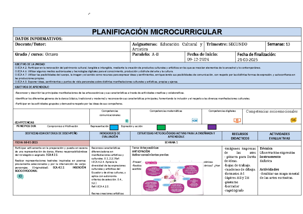 ECA- Microcurriculum Plan for Octavo II Trimestre 2025 - Studocu