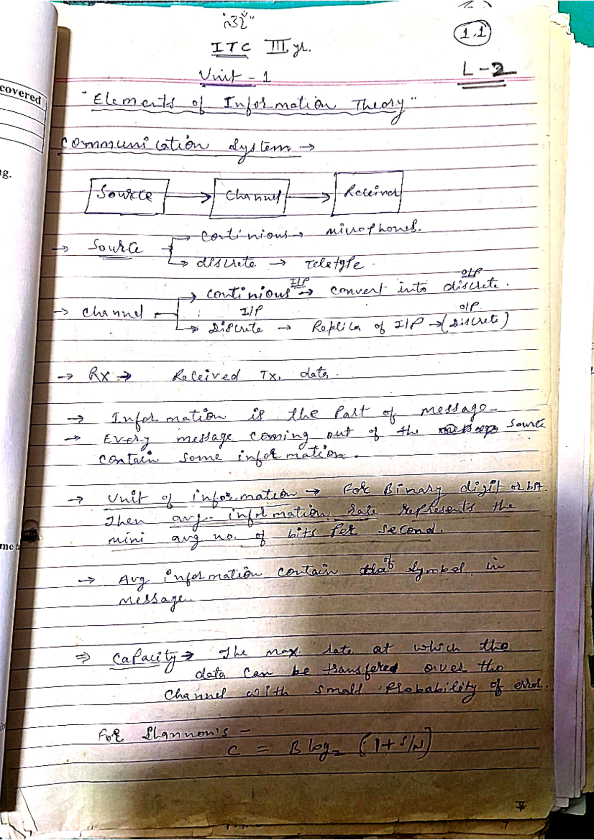 Itc notes(1) copy - Its hand written notes - 1 ITC yr. Unit L Elements ...