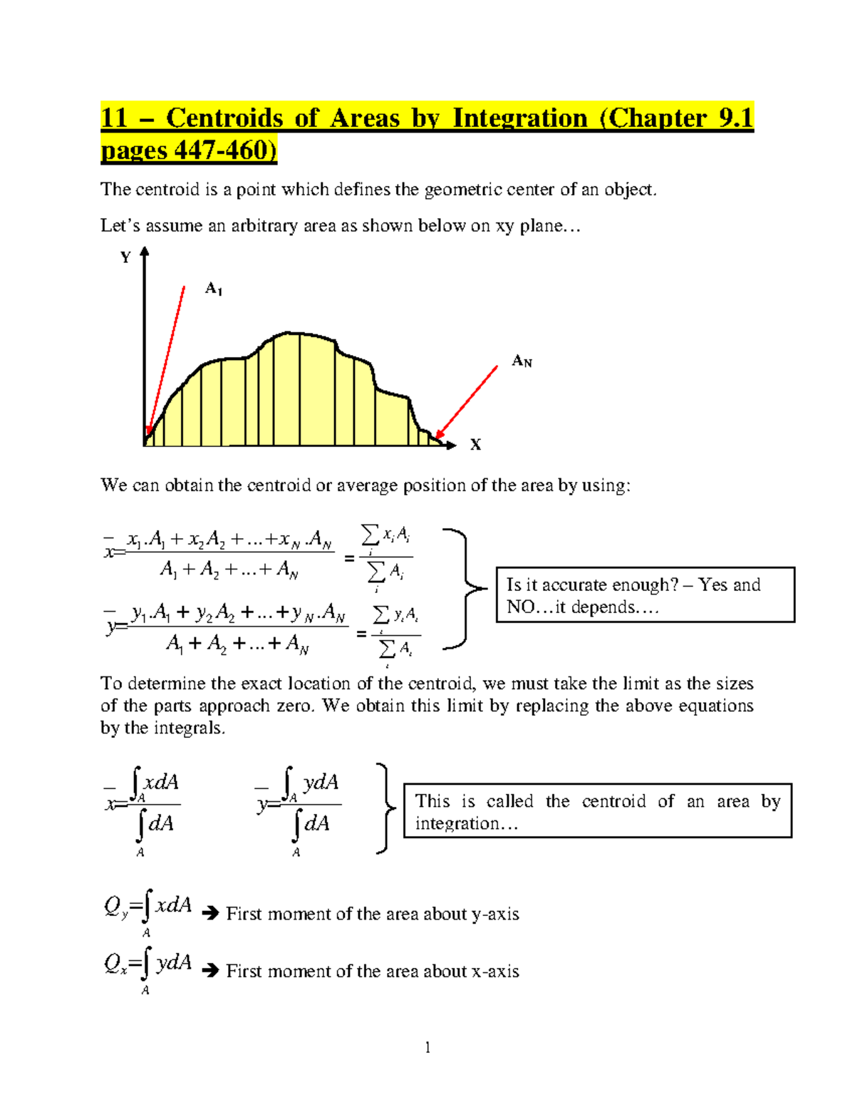 11-Centroids of Areas via Integration - Chapter 9 (Pages 447-460) - Studocu