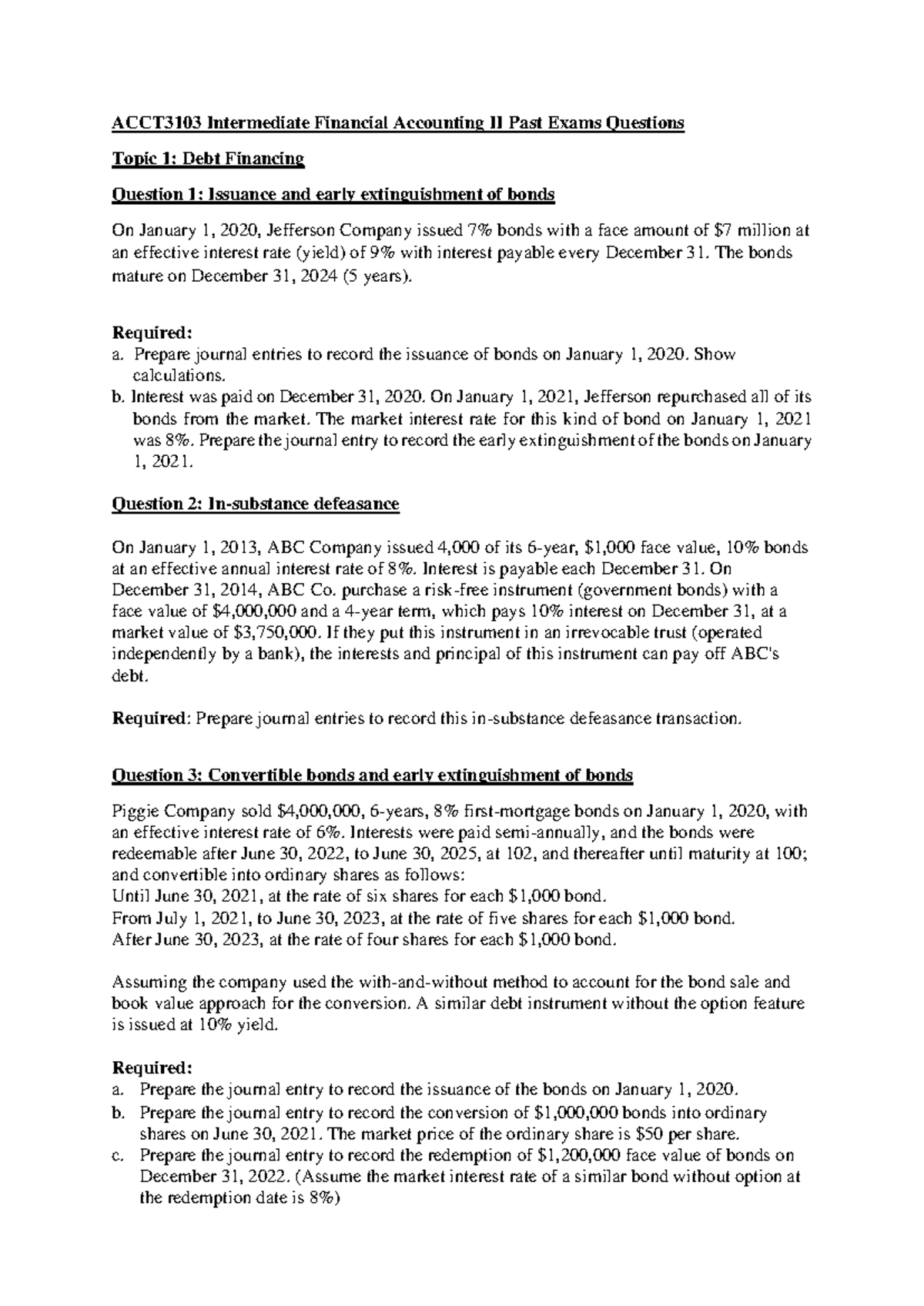 ACCT3103 Midterm Review: Past Exam Questions on Financial Accounting II ...