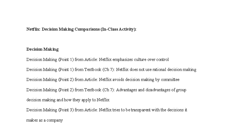 Netflix Decision Making: Culture vs. Control (Ch 7 & 14) - Studocu