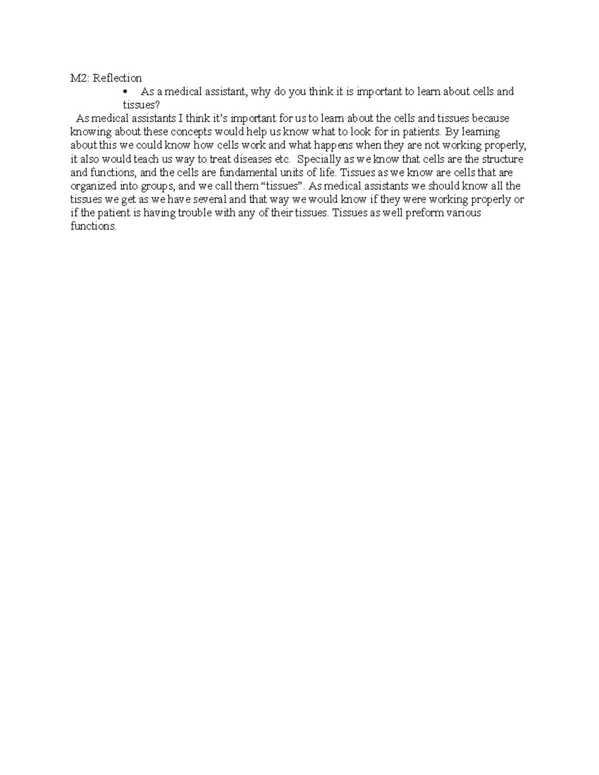 Anatomy 05 - Coursework Reflection on Cells and Tissues Importance ...
