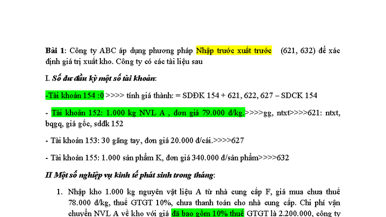 Bài Kiểm Tra Lần 2 - Công Ty ABC (621, 632) - Studocu