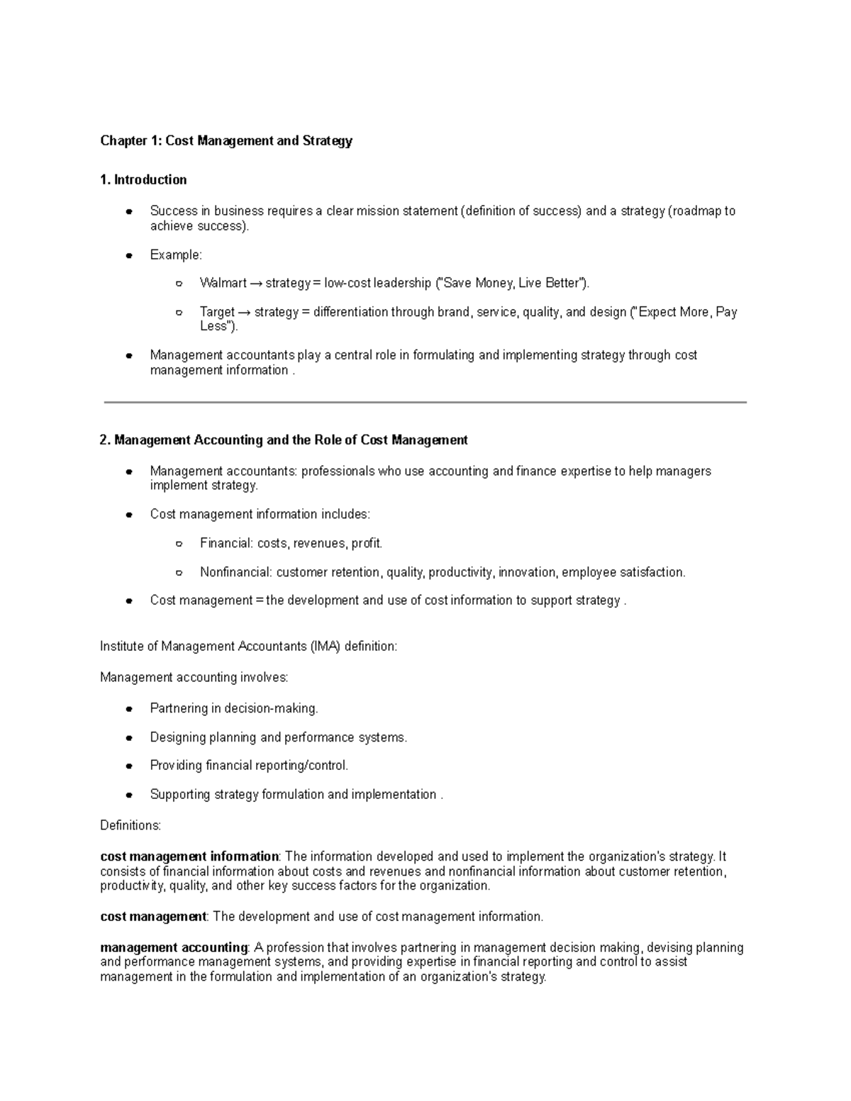 Strategic Business Analysis - Notes for Cost Management and Strategy ...