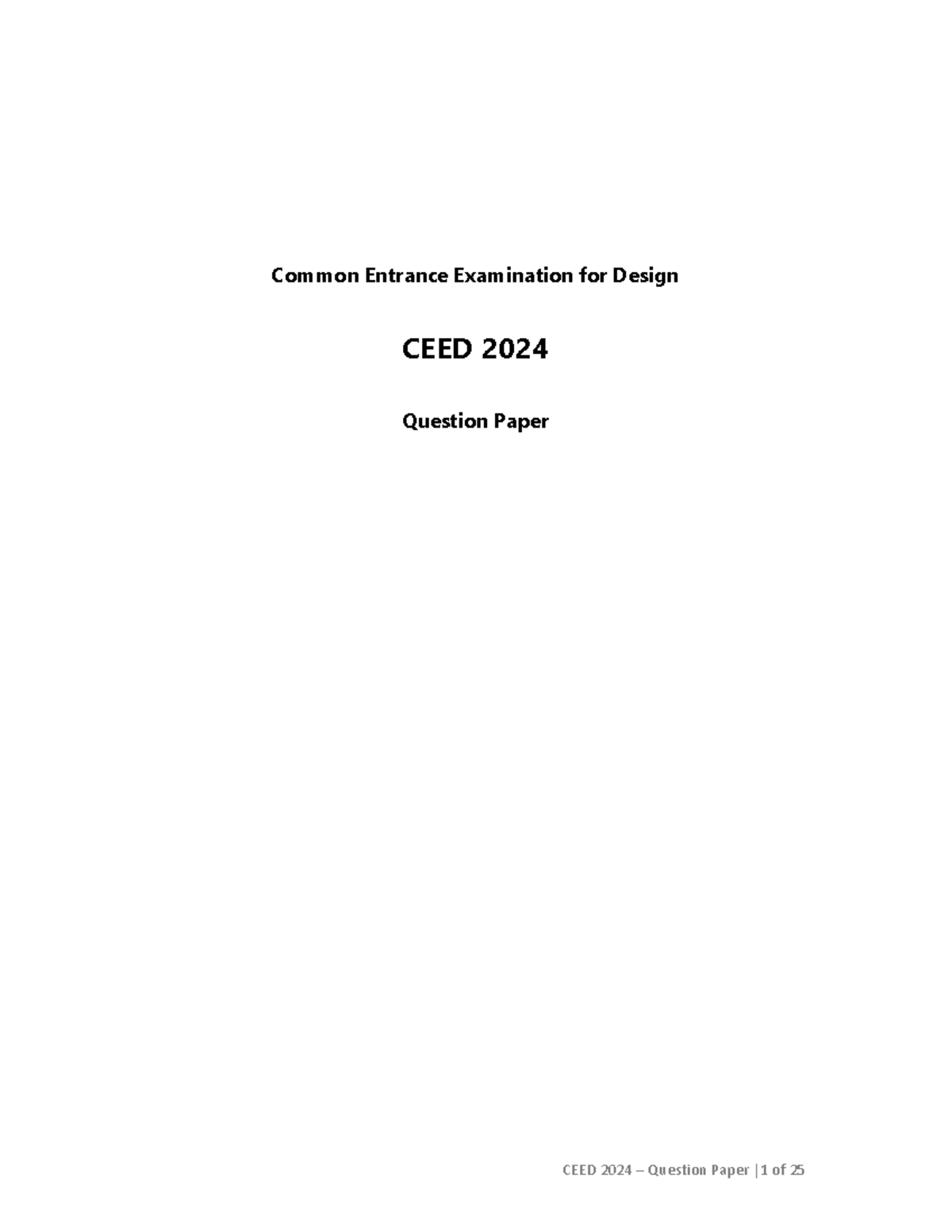 CEED 2024 Exam: Question Paper Overview and Key Details - Studocu