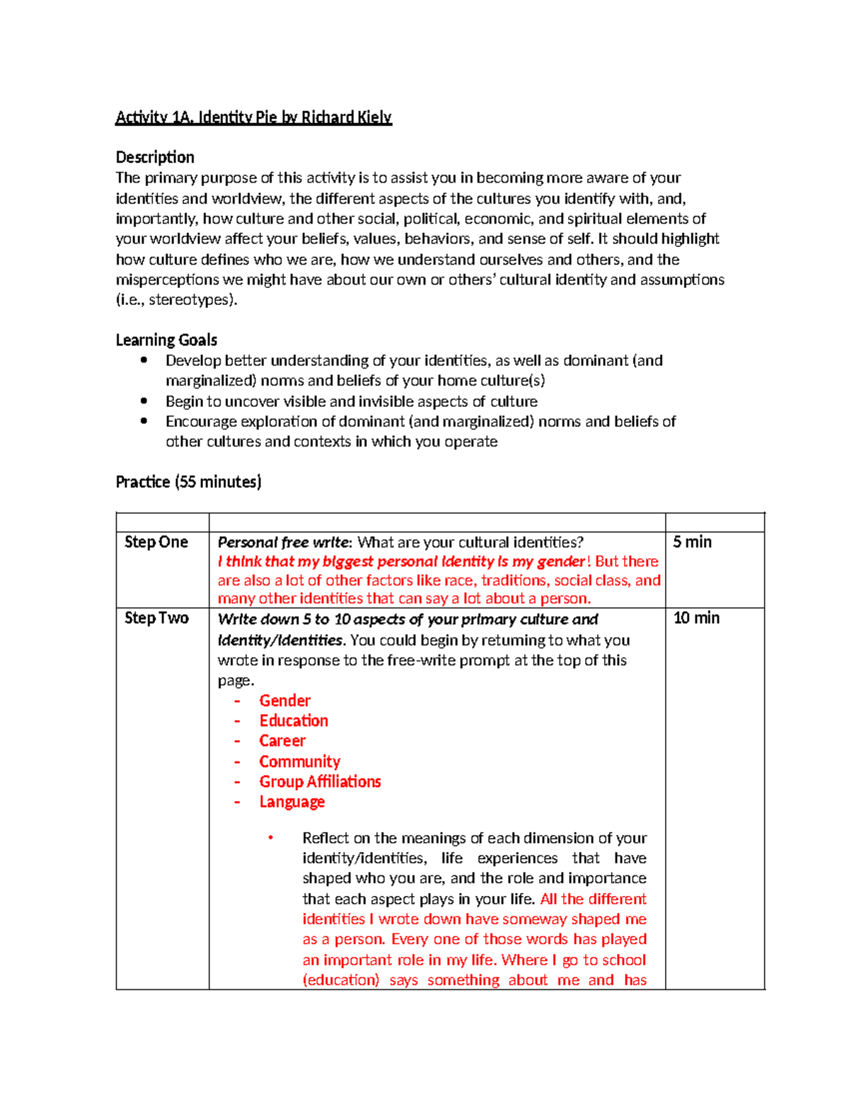 IF Module 4 Activity 1A: Exploring Your Cultural Identities - Studocu