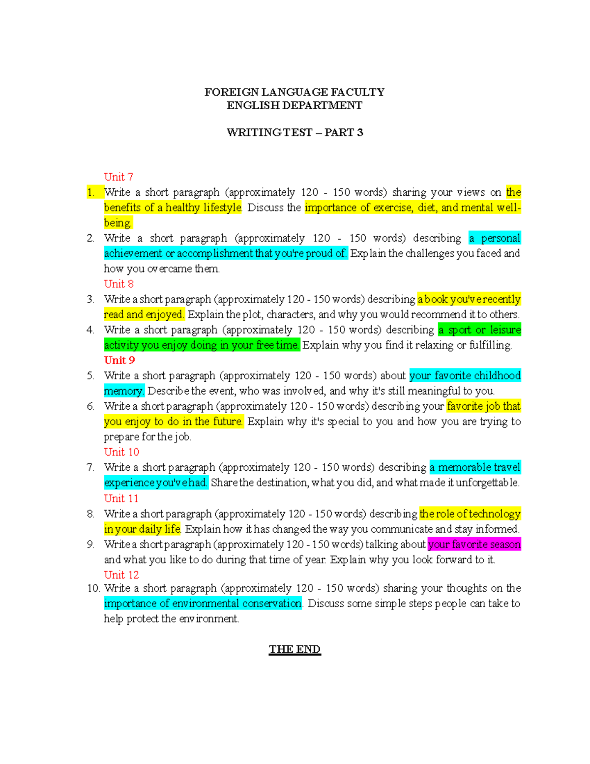 Writing PART 3 - english - FOREIGN LANGUAGE FACULTY ENGLISH DEPARTMENT ...